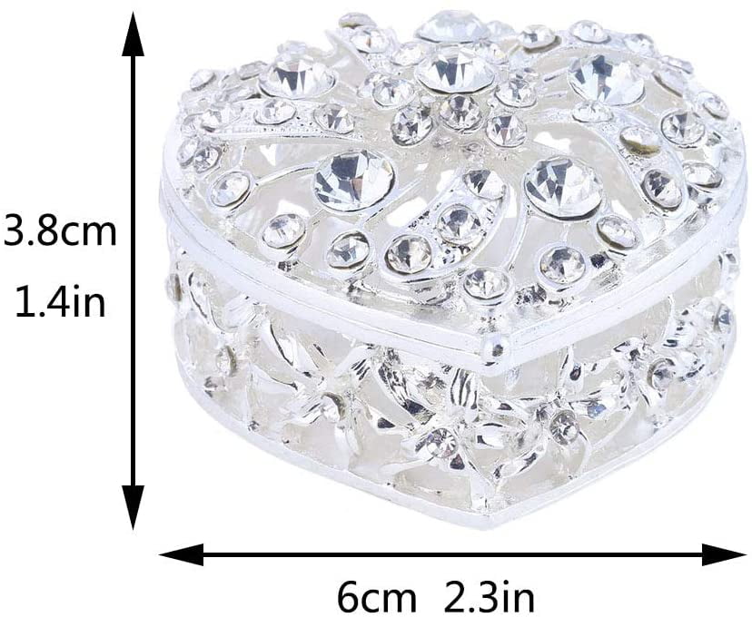 TRAHOO-Bling Heart Trinket Boxes Hinged Collectible Crystal Jeweled ...