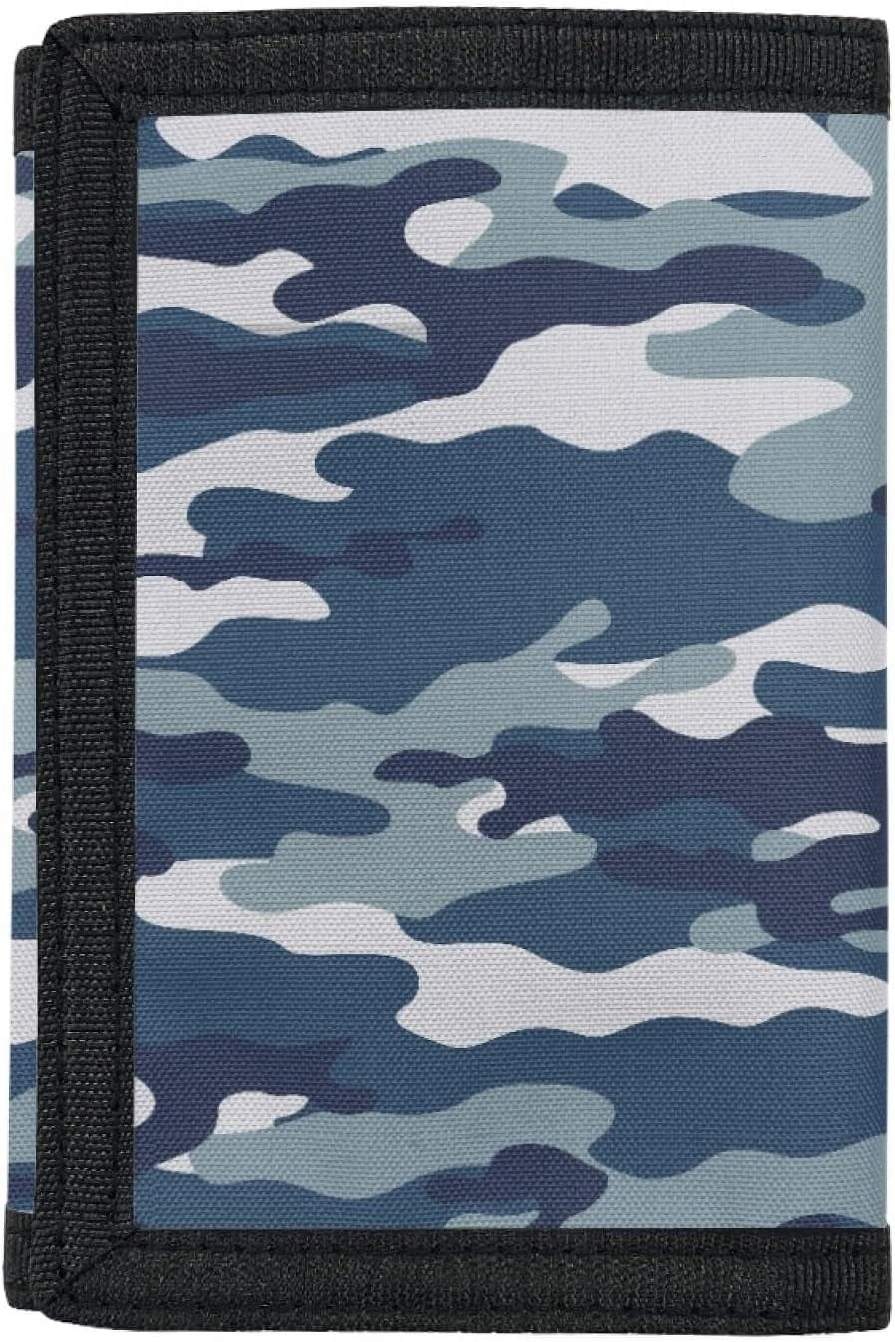 TRAHOO-Blue Camo Print Kids Wallet for Boys Girls Teens Trifold Canvas ...