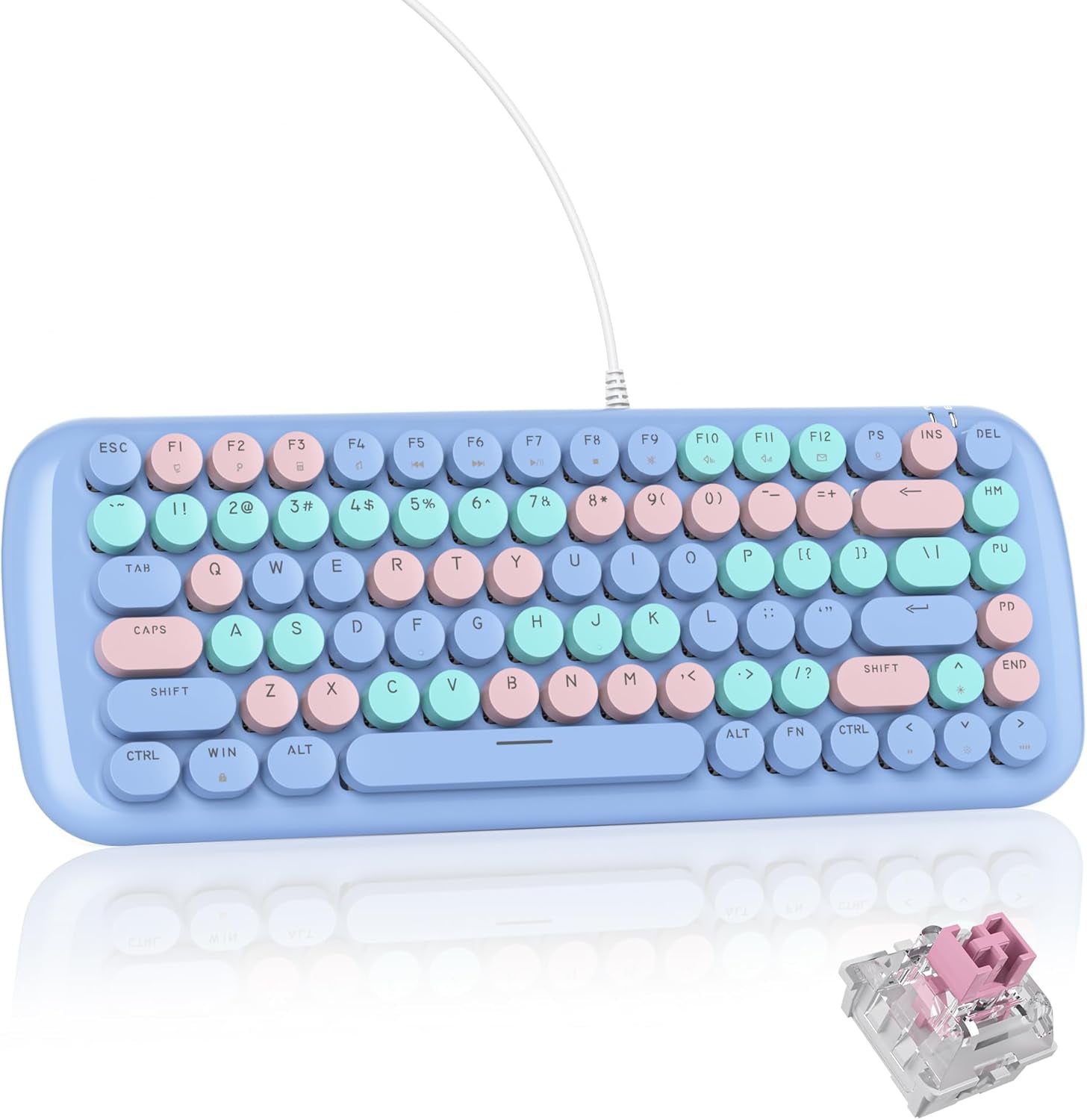 TRAHOO-Blue Colorful Mechanical Gaming Keyboard, Aesthetic Keyboard w ...