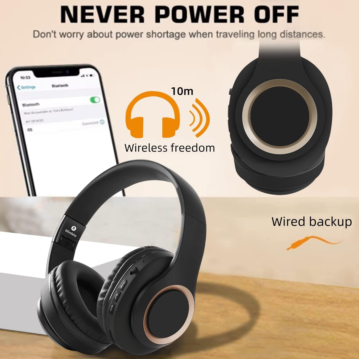 TRAHOO-Bluetooth Headphones Over Ear with Microphone,BT Headphones ...