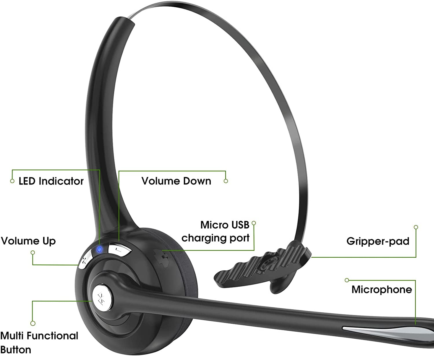 TRAHOO-Bluetooth Headset with Microphone,V5.1,Noise Canceling Wireless ...