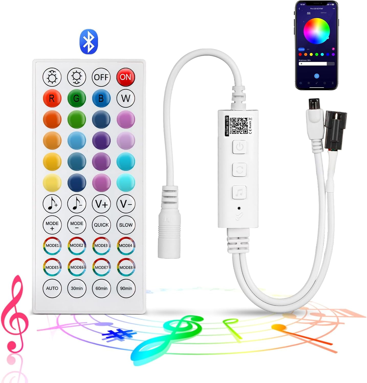 TRAHOO-Bluetooth LED Controller, 3PIN LED Controller with IR and APP ...