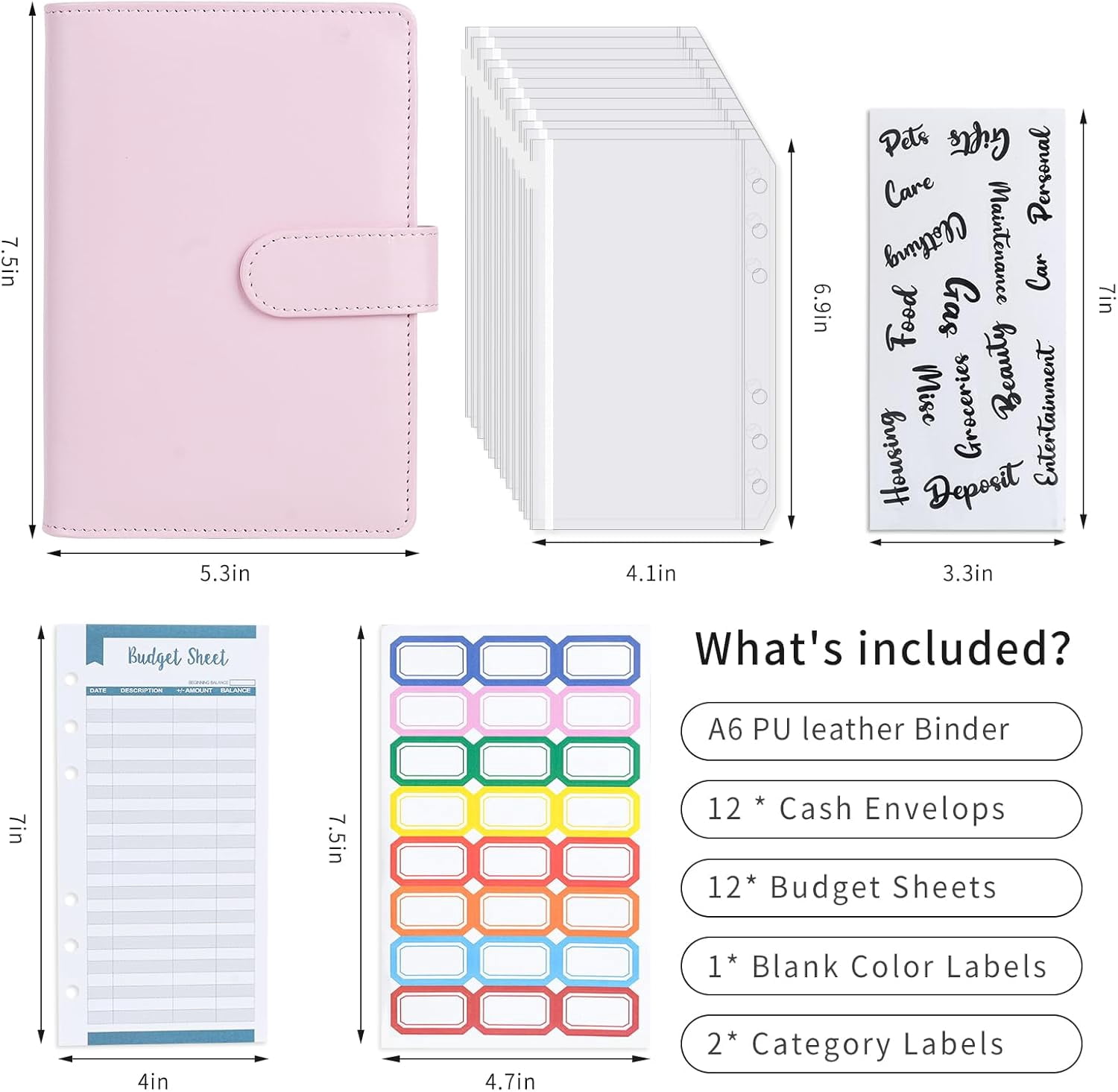 TRAHOO-Budget Binder Leather A6 Cash Envelopes Money Saving Binder with ...