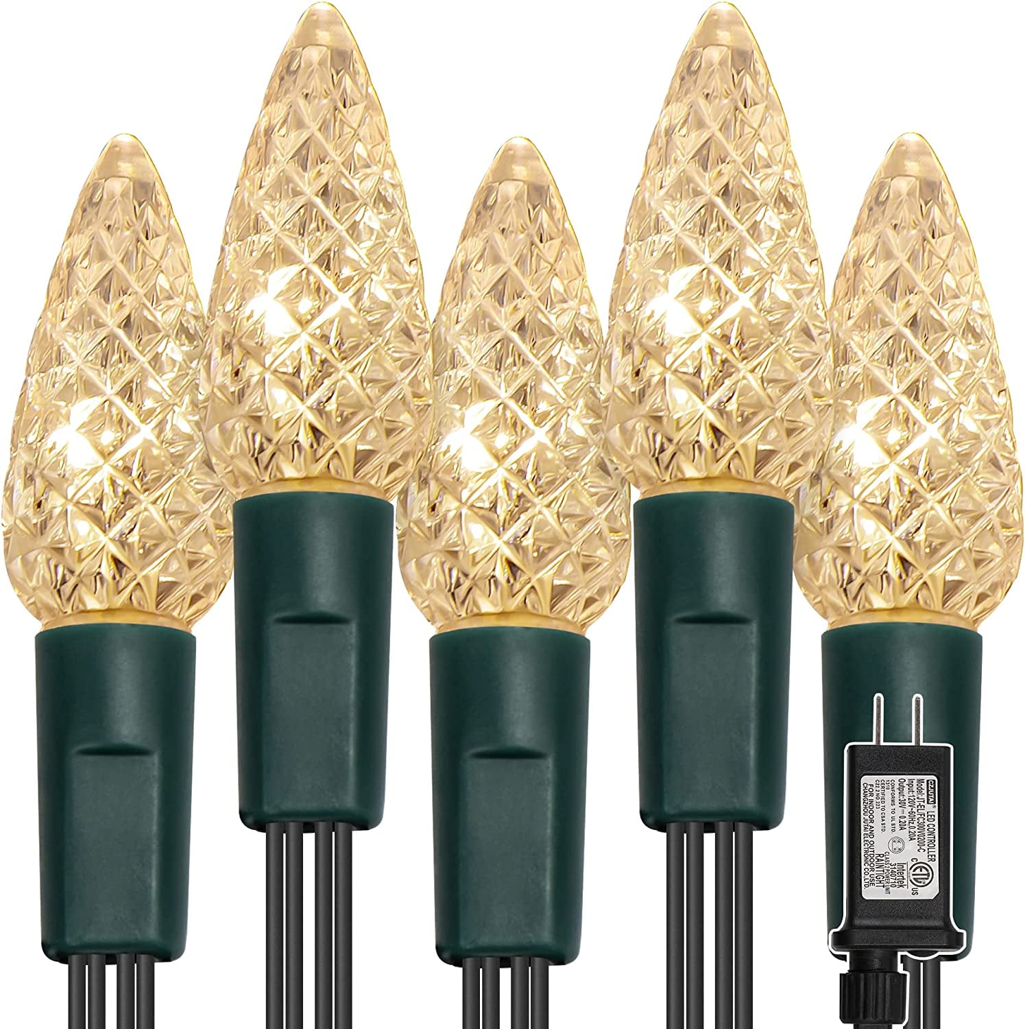 TRAHOO-C6 Christmas Lights, 33ft 100 LED Faceted String Lights Green ...