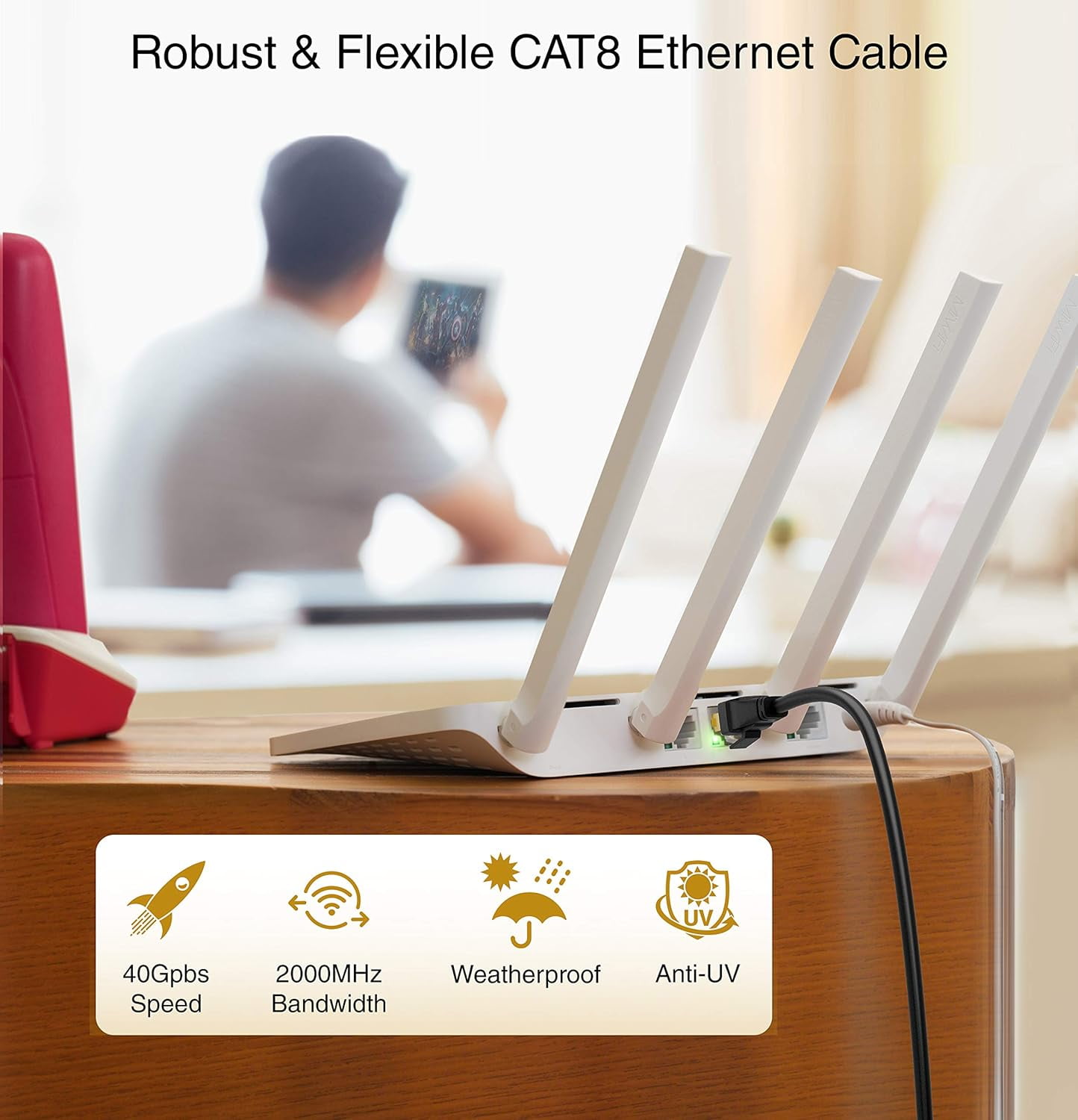 TRAHOO-CAT 8 Ethernet Cable - 50FT Regular (RJ45, 40Gbps, 2000MHz, CAT8 ...