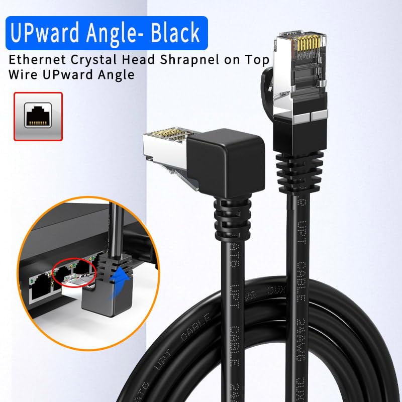 TRAHOO-CAT6 Shield Ethernet Patch Cable 90 Degree Upward Right Angle ...