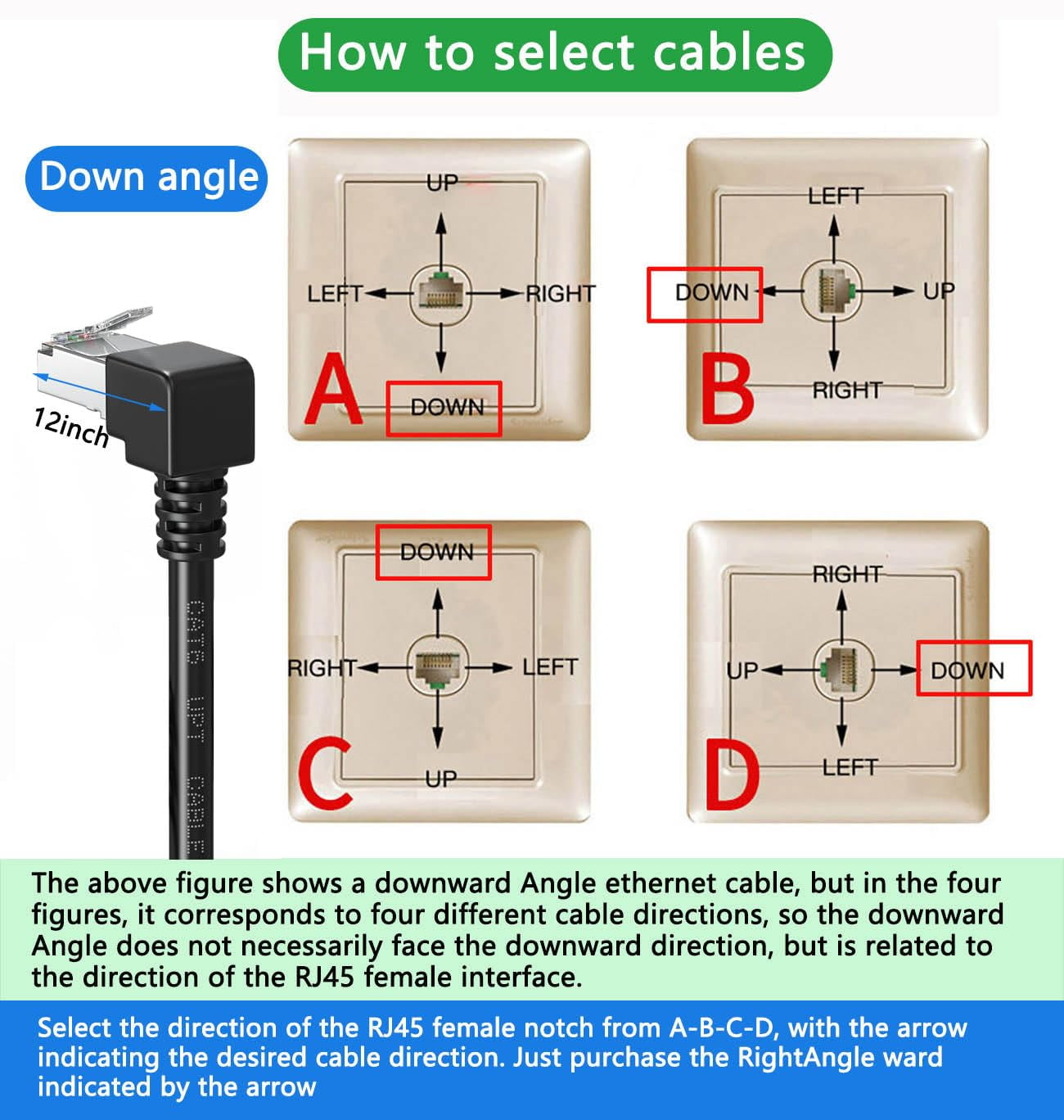 TRAHOO-CAT6 Shielded Ethernet Cable 90 Degree Downward Right Angled ...