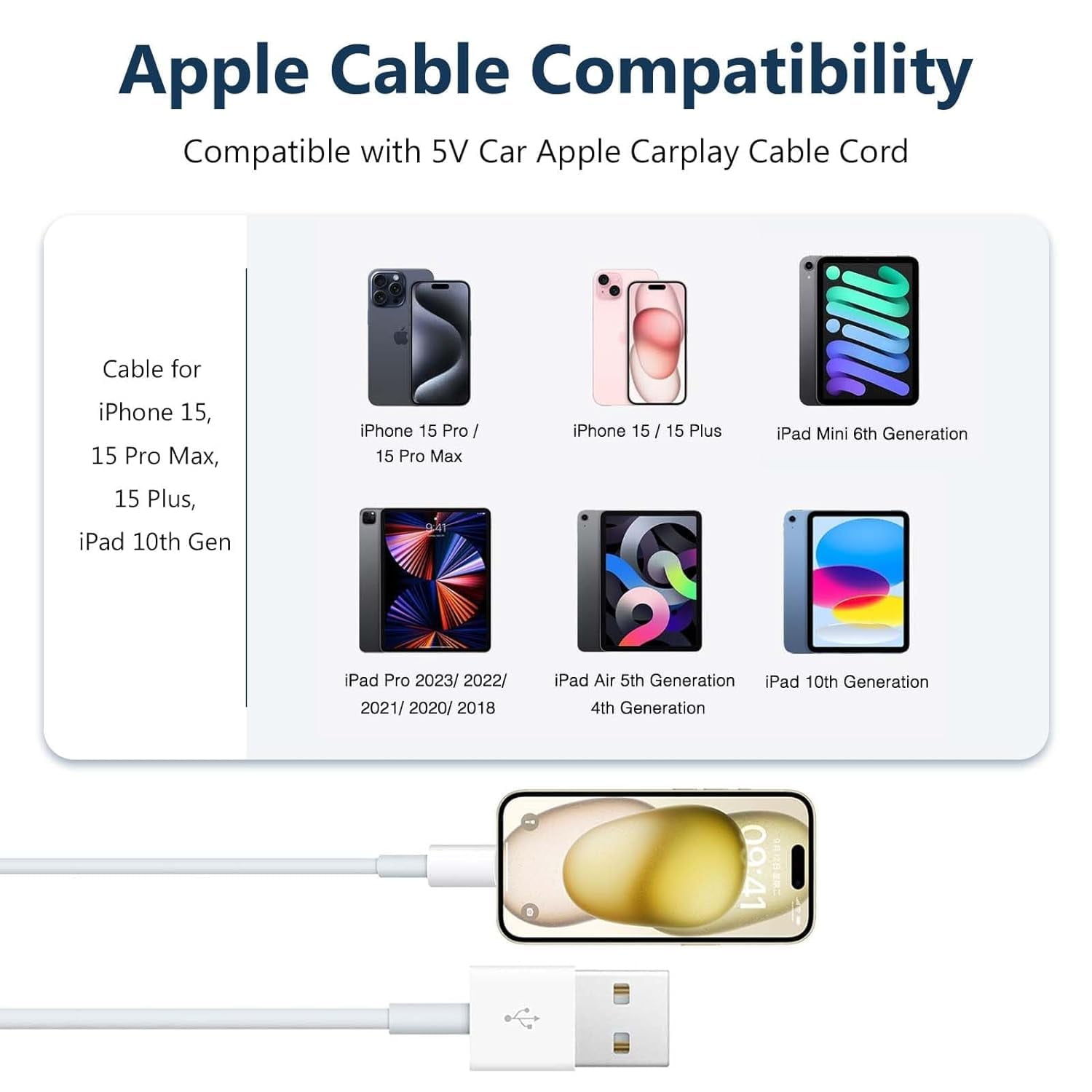TRAHOO-Car CarPlay Cable for iPhone 15 Car Charging Cable USB A to USB ...
