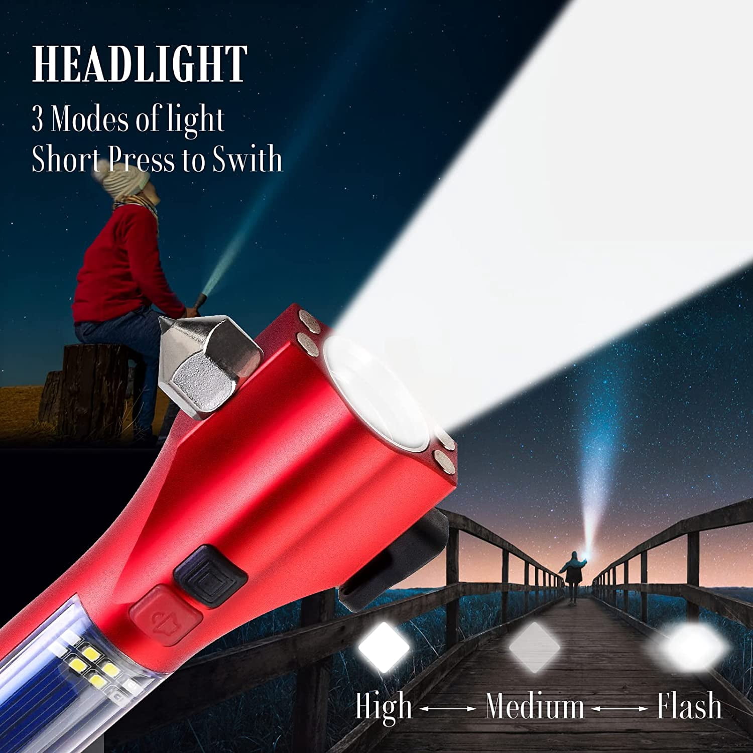 TRAHOO-Car Flashlights for Emergencies, Window Breaker Seatbelt Cutter ...