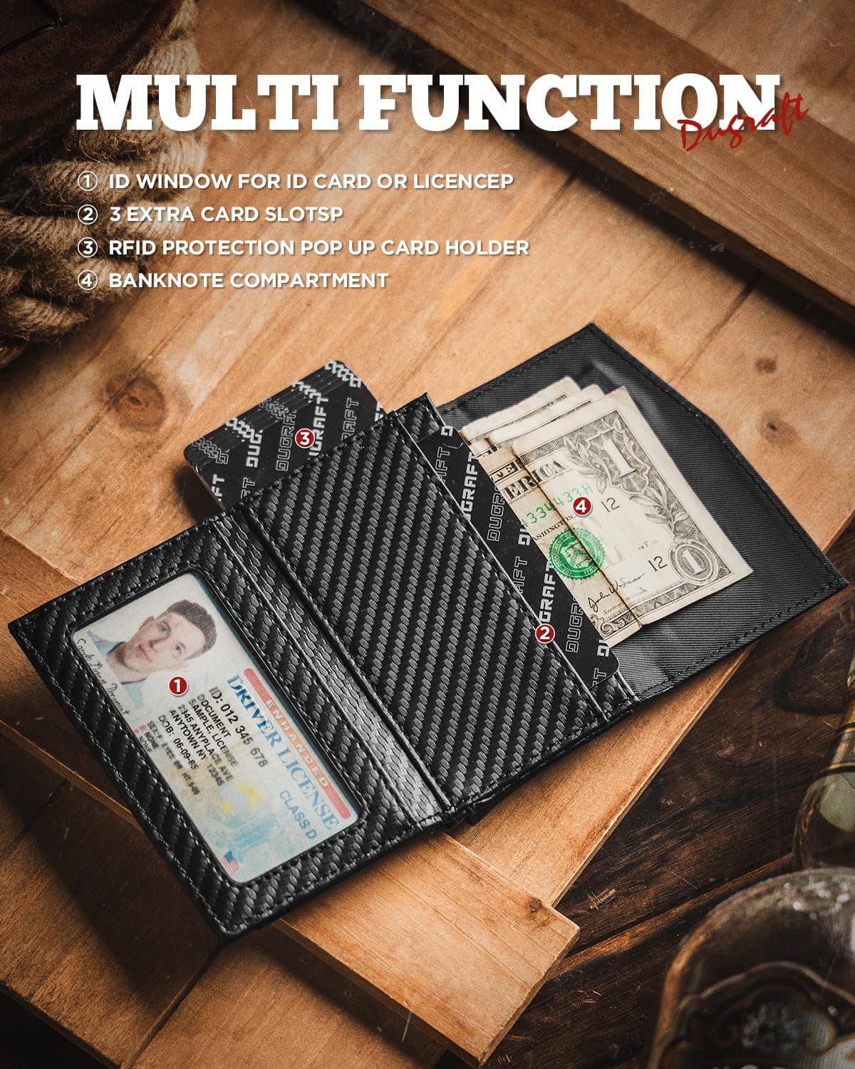 TRAHOO-𝗗𝗨𝗚𝗥𝗔𝗙𝗧 Card Holder Wallet with ID Window,Magnetic Closure ...