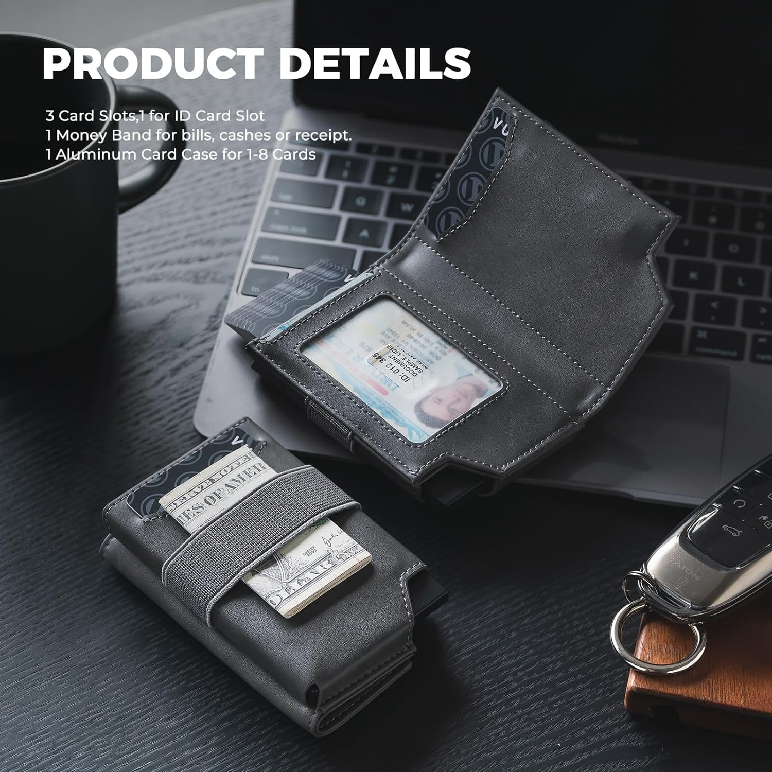 TRAHOO-Card Holder With Money Band, Minimalist Wallet For Men Pop Up ...