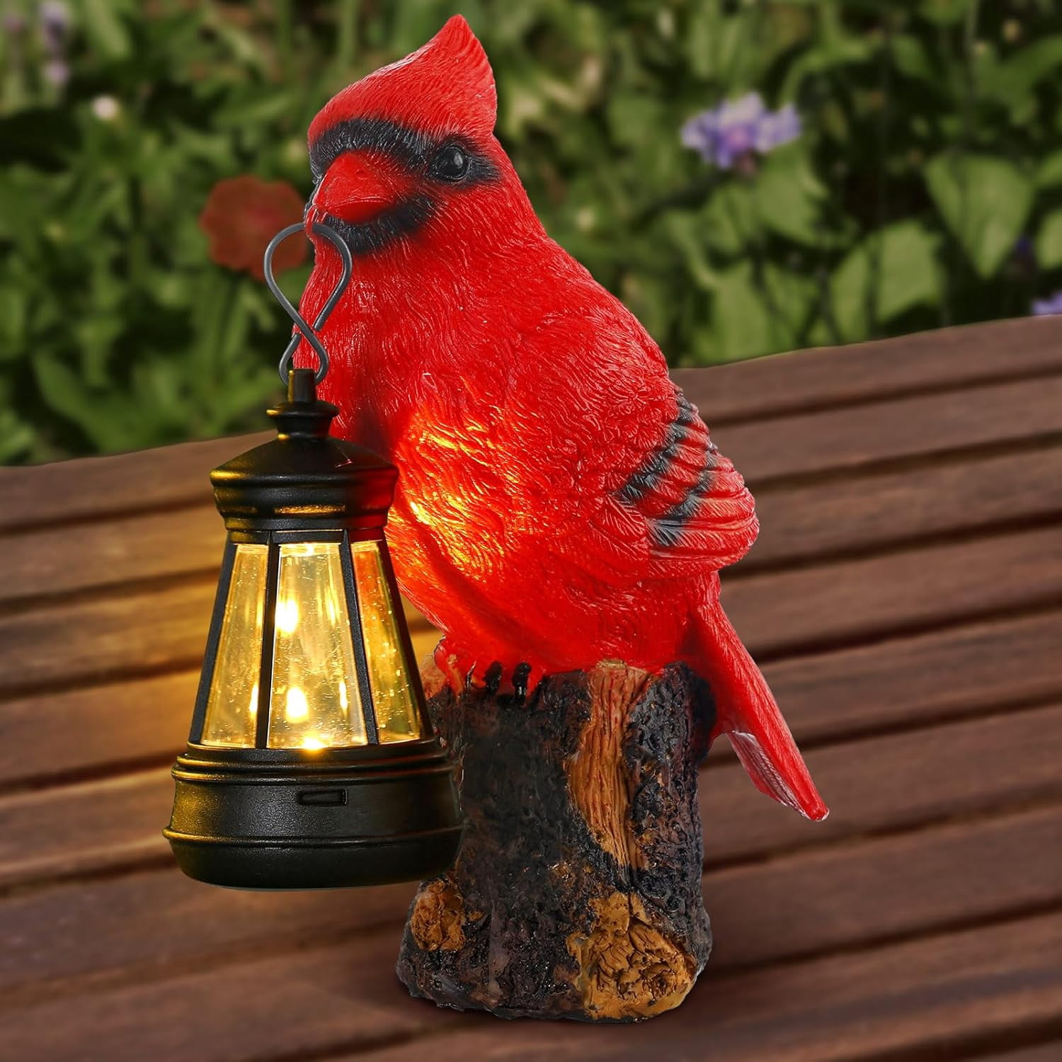 TRAHOO-Cardinal Garden Statue with Solar Lantern 6.3" Cardinal Solar ...