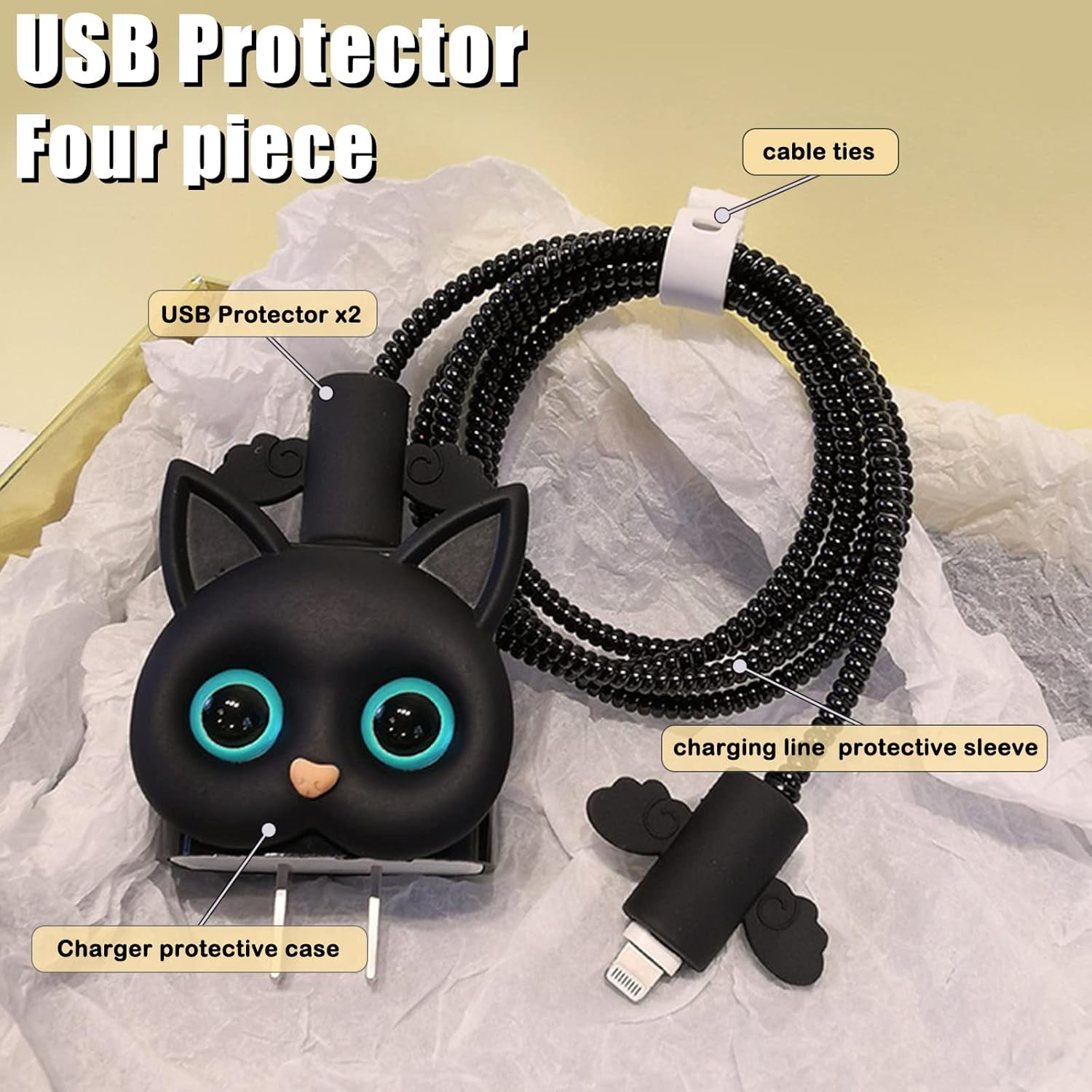 TRAHOO-Cartoon DIY Cable Protector for iPhone Charger, 3D Kawaii Cat ...