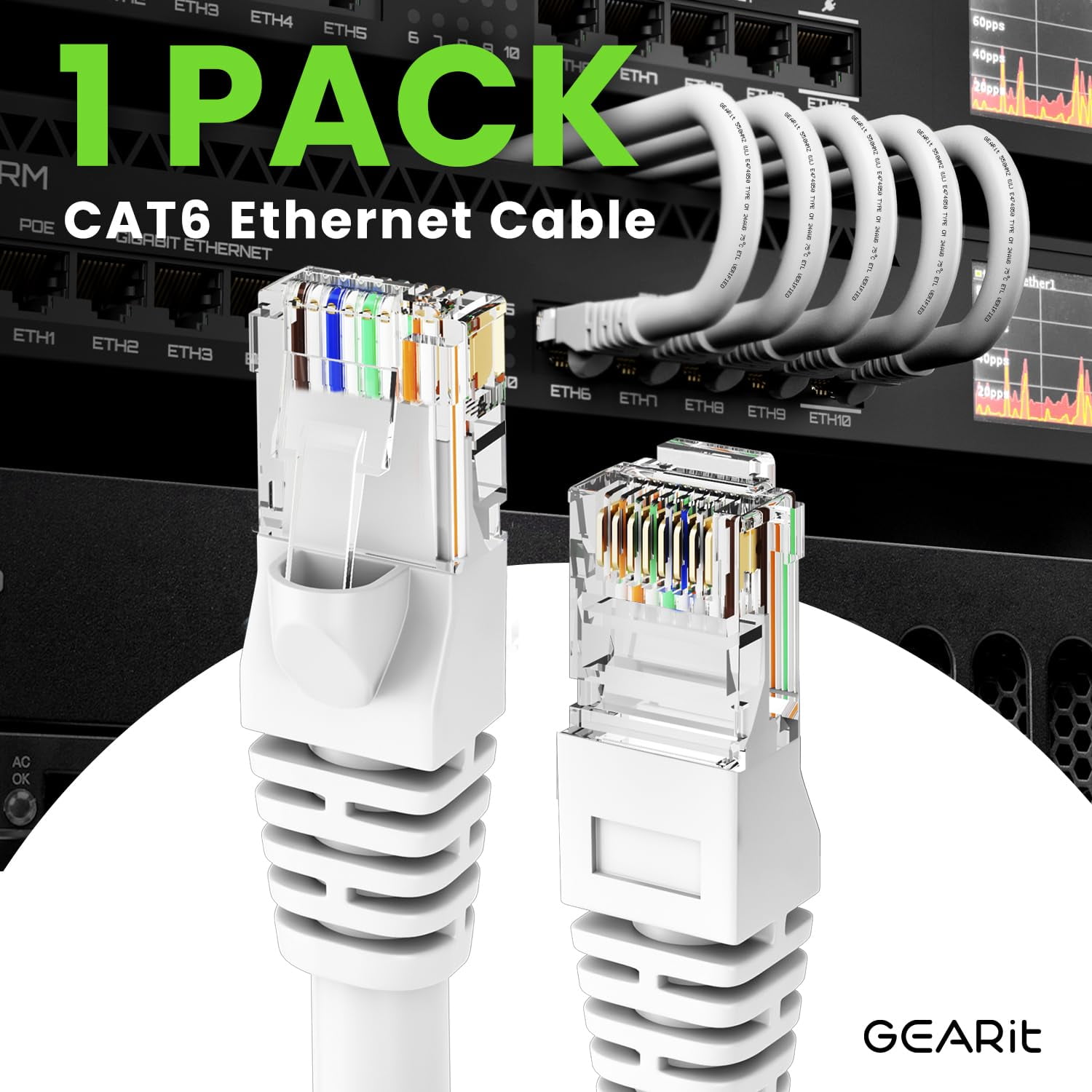 TRAHOO-Cat 6 Ethernet Cable (1-Pack 100 Feet) Cat6 Network Patch ...