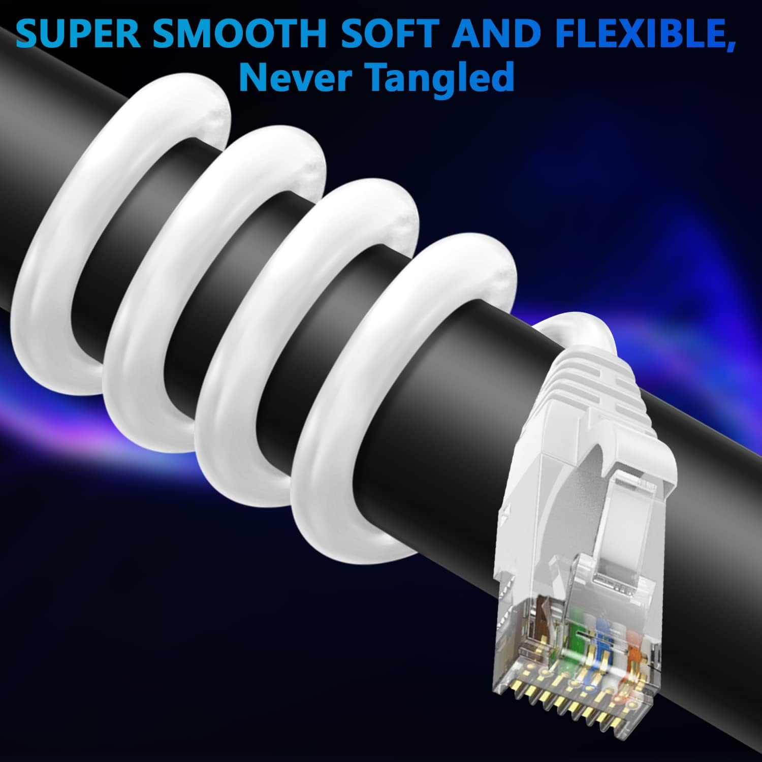 TRAHOO-Cat 6 Ethernet Cable 40 Ft-White, High Speed Long Internet ...