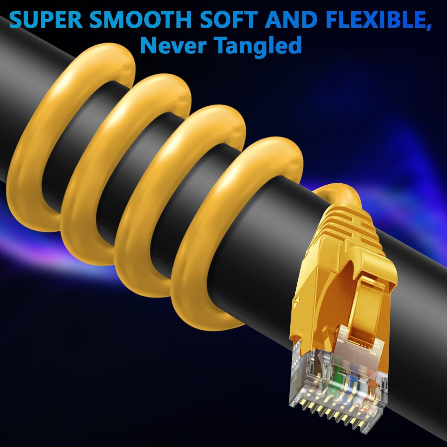 TRAHOO-Cat 6 Ethernet Cable 60 Ft-Yellow, High Speed Long Internet ...