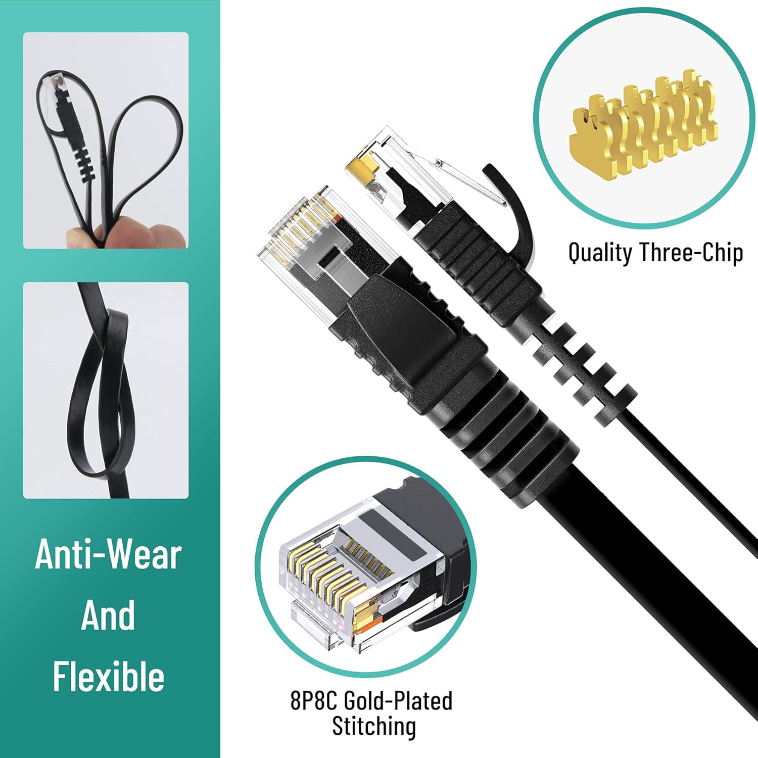 TRAHOO-Cat 6 Flat Ethernet Cable 25 Feet, UL Listed Slim Patch Cord ...