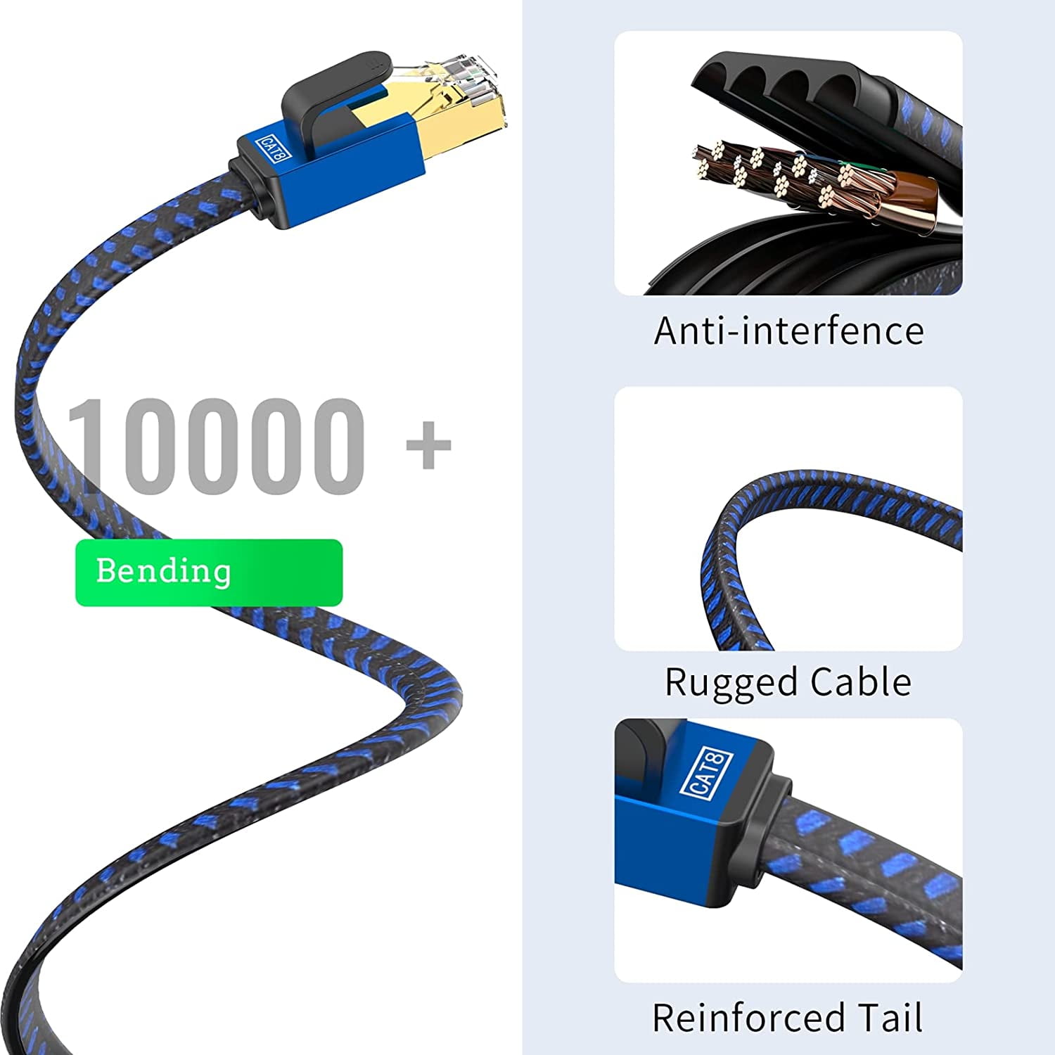 TRAHOO-Cat 8 Ethernet Cable 100 FT High Speed Long Internet Cable Nylon ...