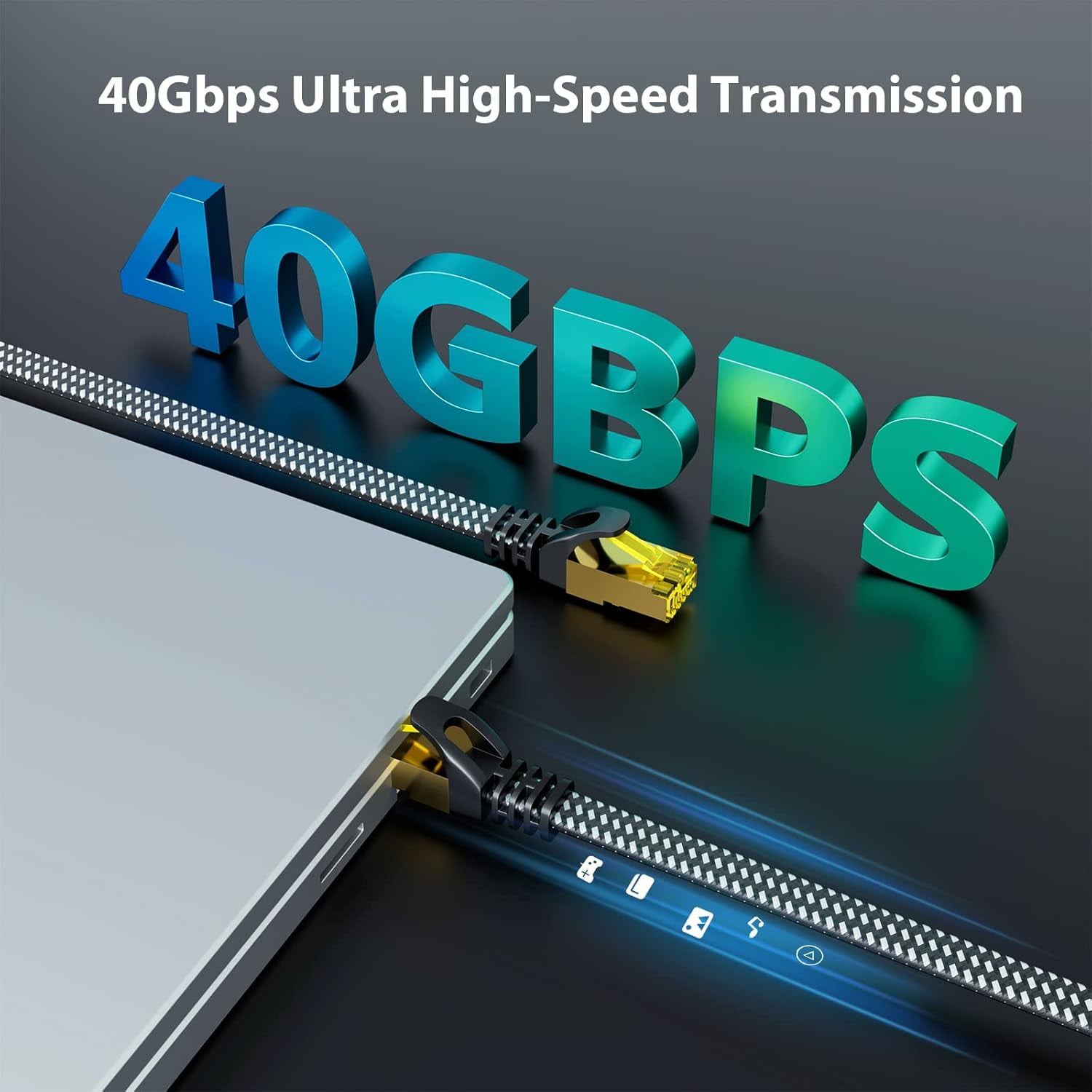 TRAHOO-Cat 8 Ethernet Cable 30 FT, Nylon Braided High Speed Cat8 ...