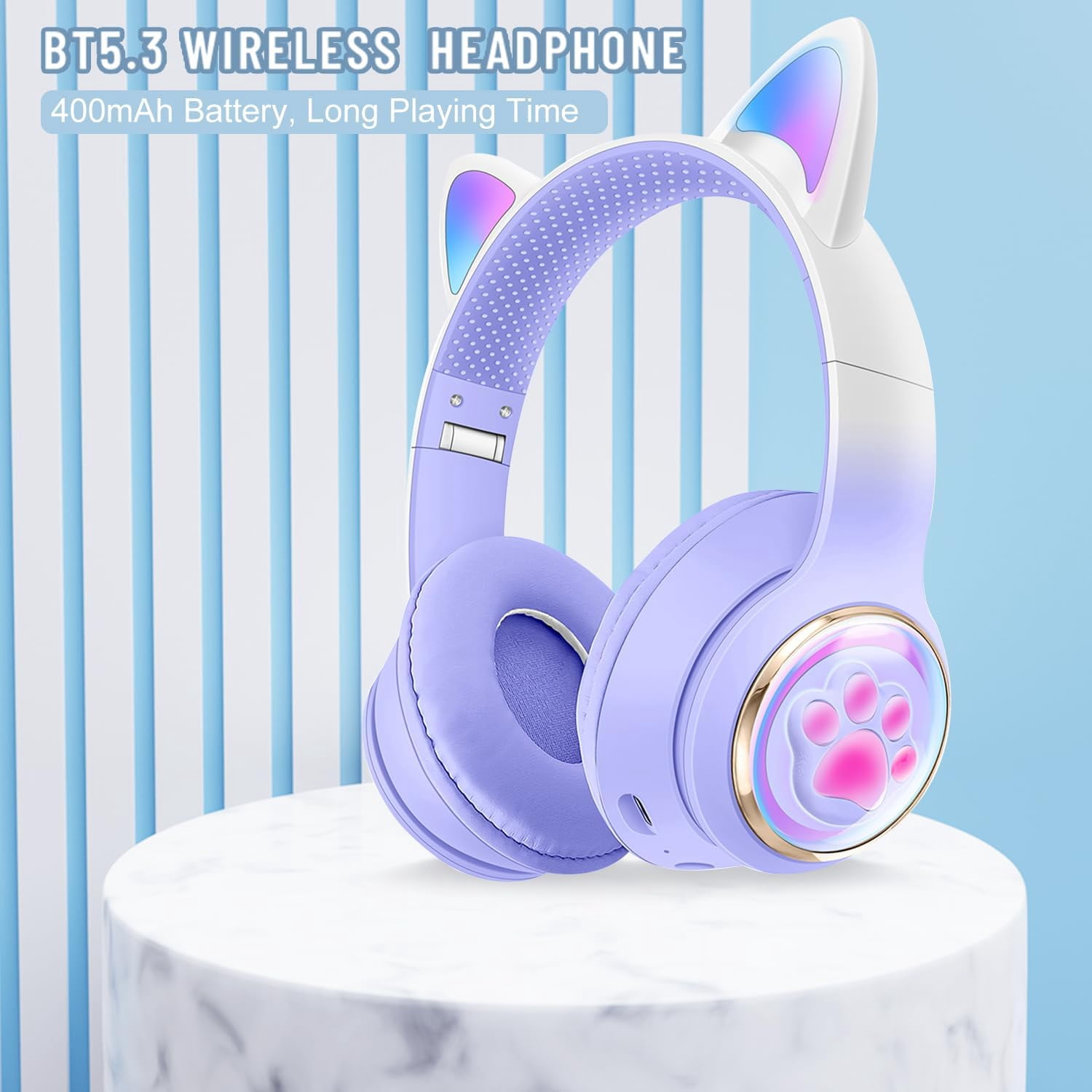 TRAHOO-Cat Ear Bluetooth Headphones, Wireless 3D Cat Capsule Headsets ...