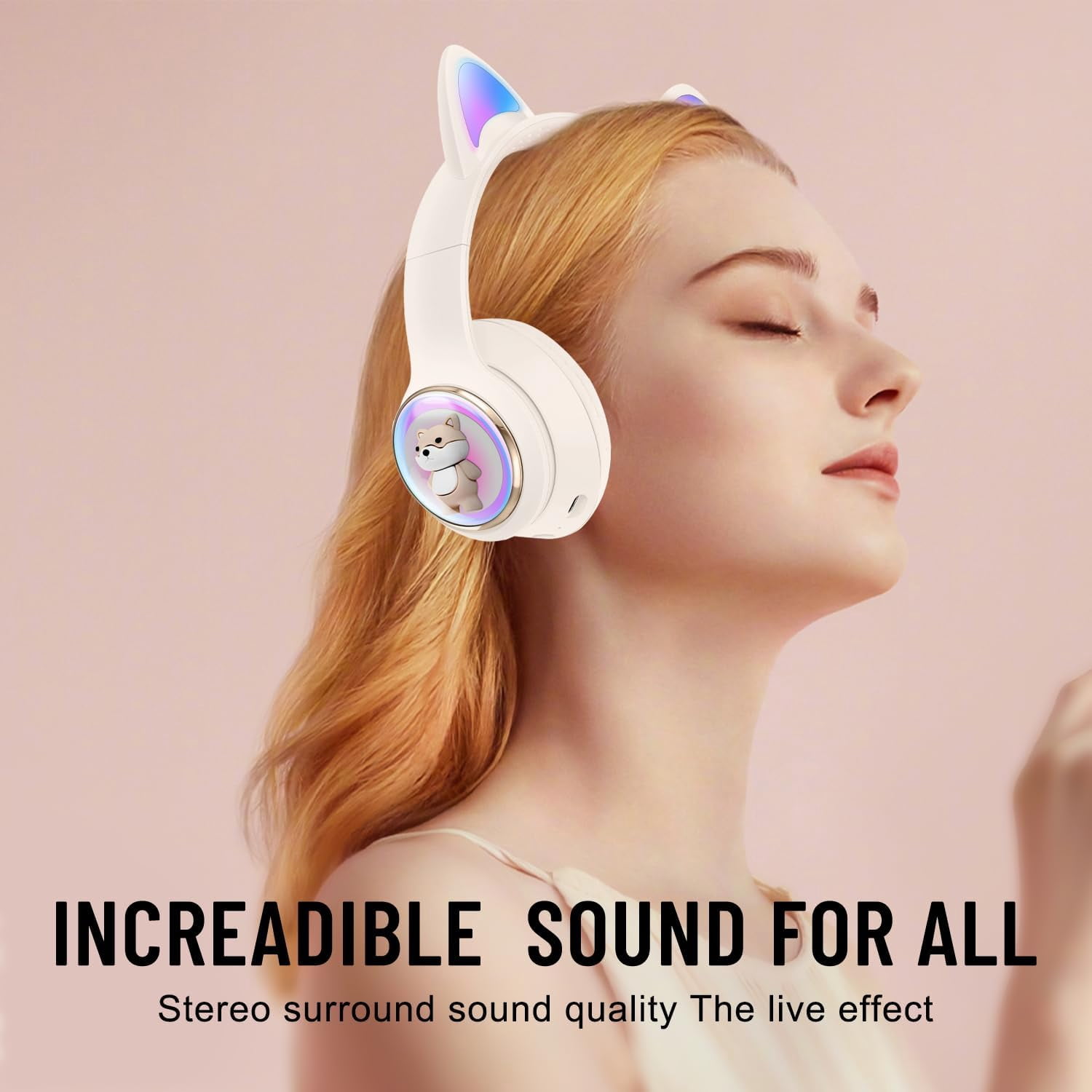 TRAHOO-Cat Ear Bluetooth Headphones, Wireless 3D Cat Capsule Headsets ...