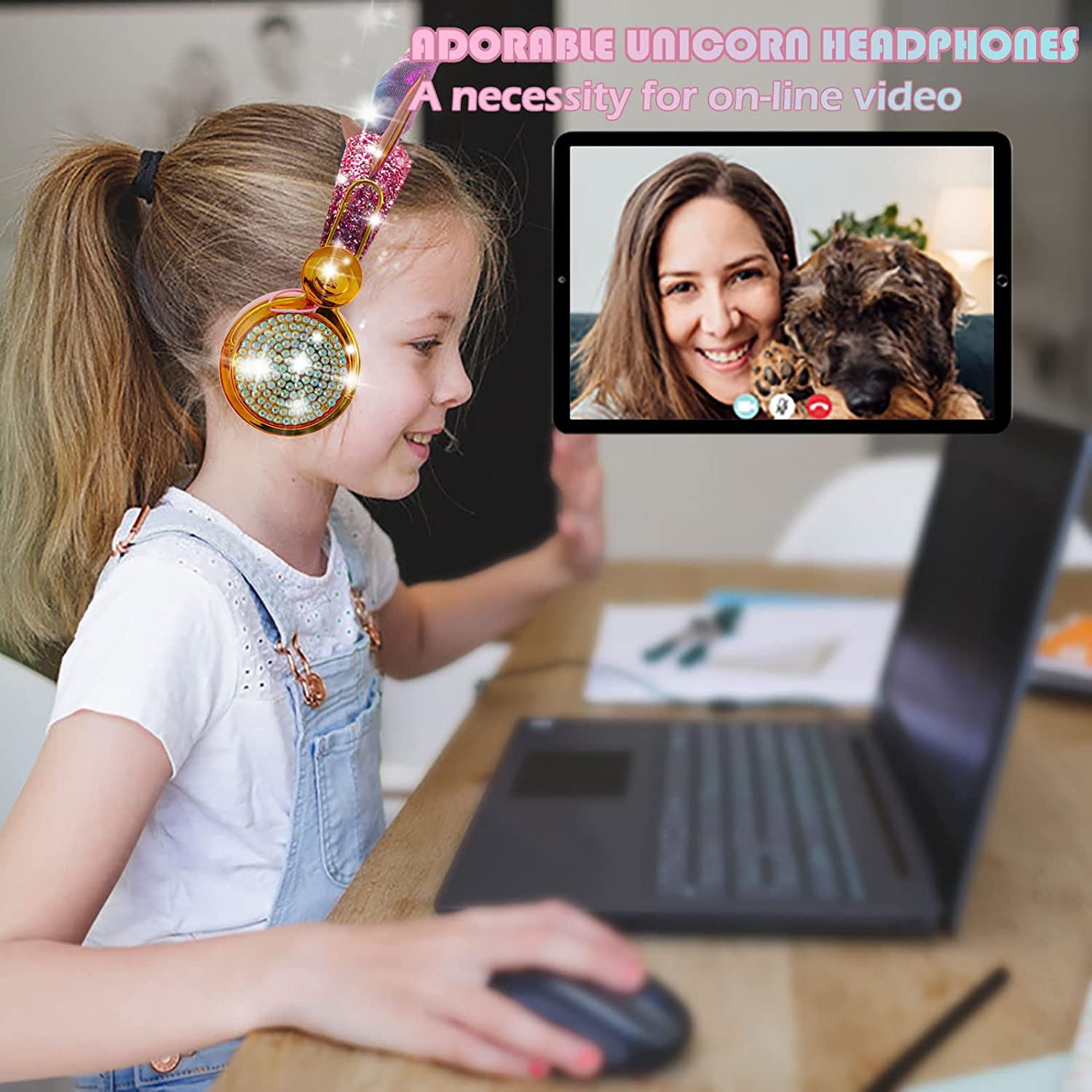 TRAHOO-Cat Ear Wireless Headphones for Kids with Mic, Unicorn Bluetooth ...