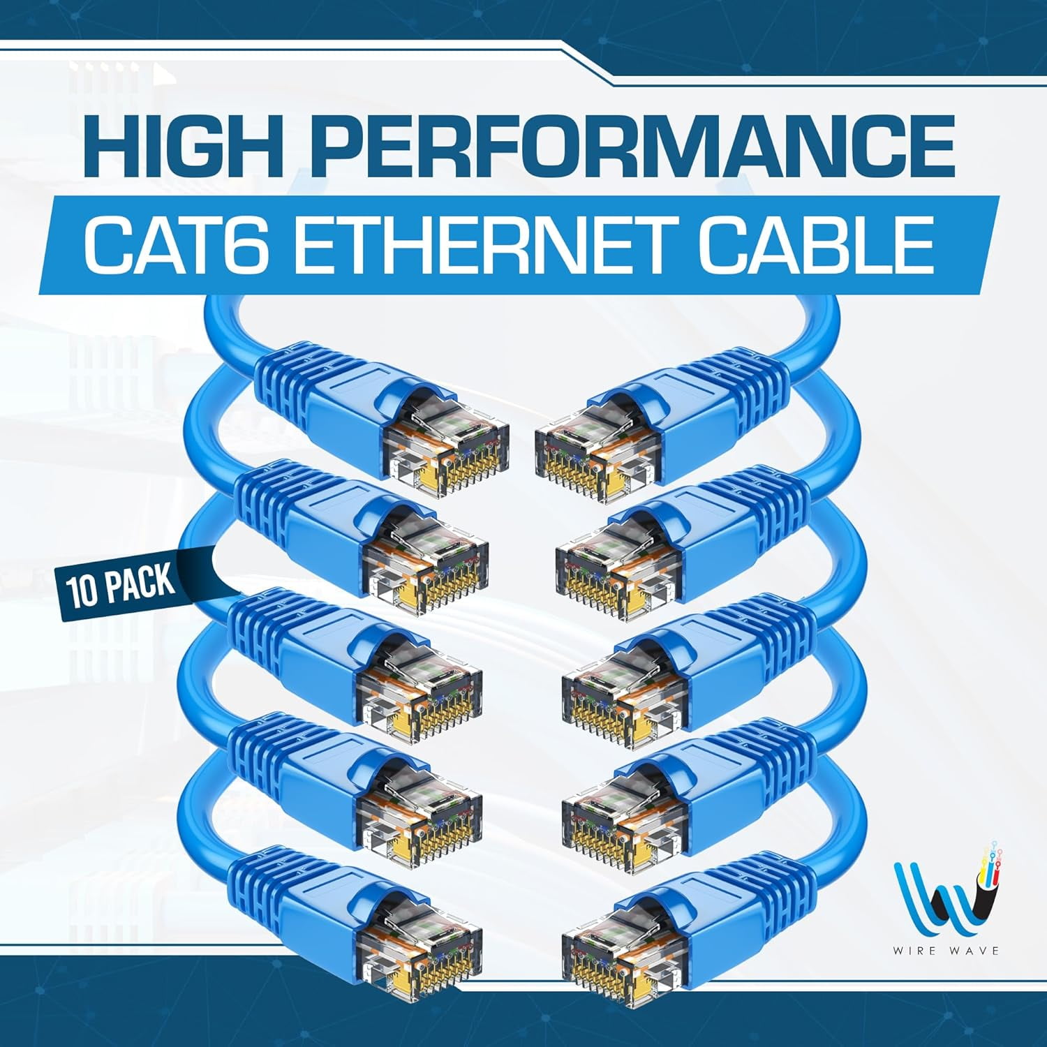 TRAHOO-Cat6 Ethernet Cable (10-Pack - 1 Foot - Blue) - High Speed 24AWG ...