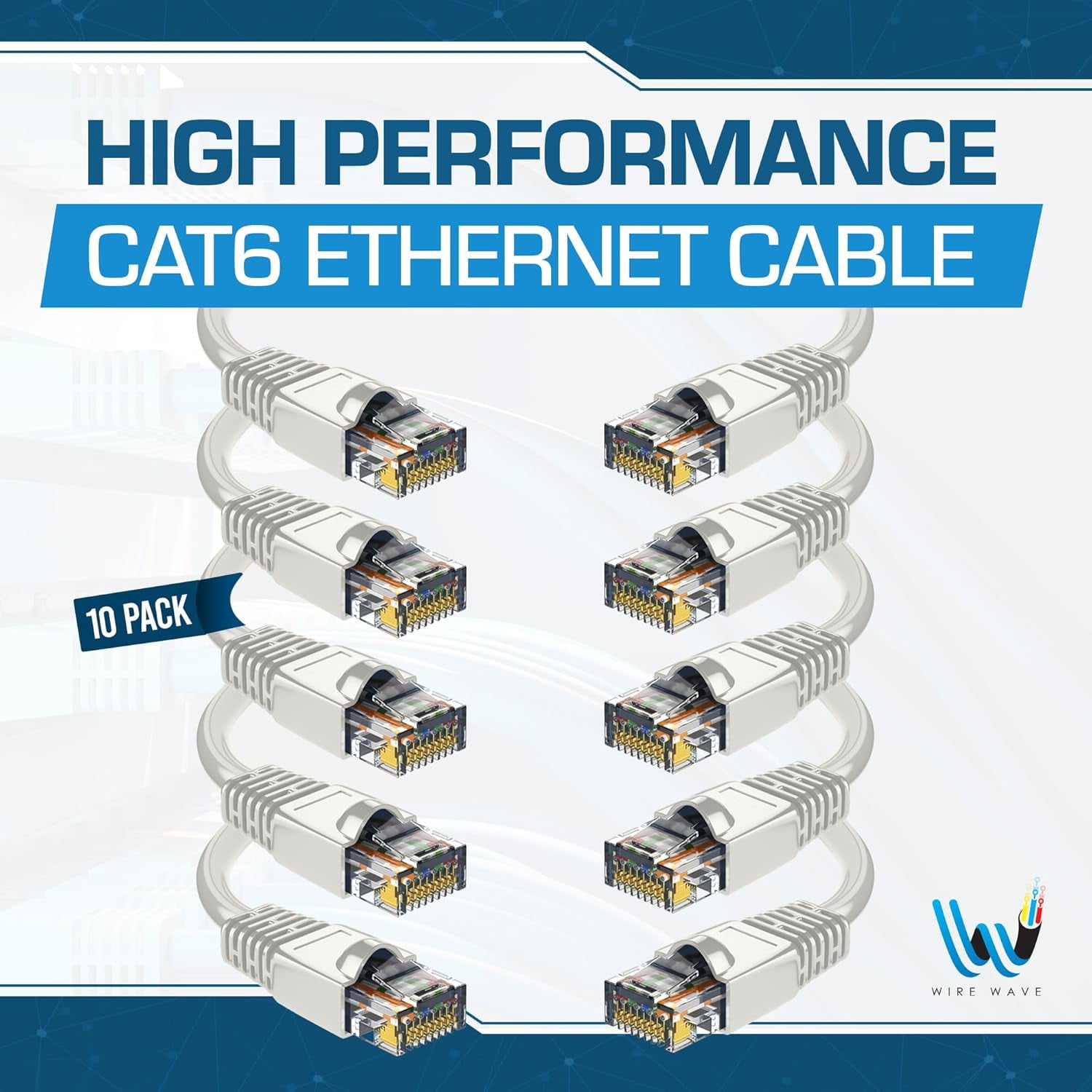 TRAHOO-Cat6 Ethernet Cable (10-Pack - 1 Foot - White) - High Speed ...