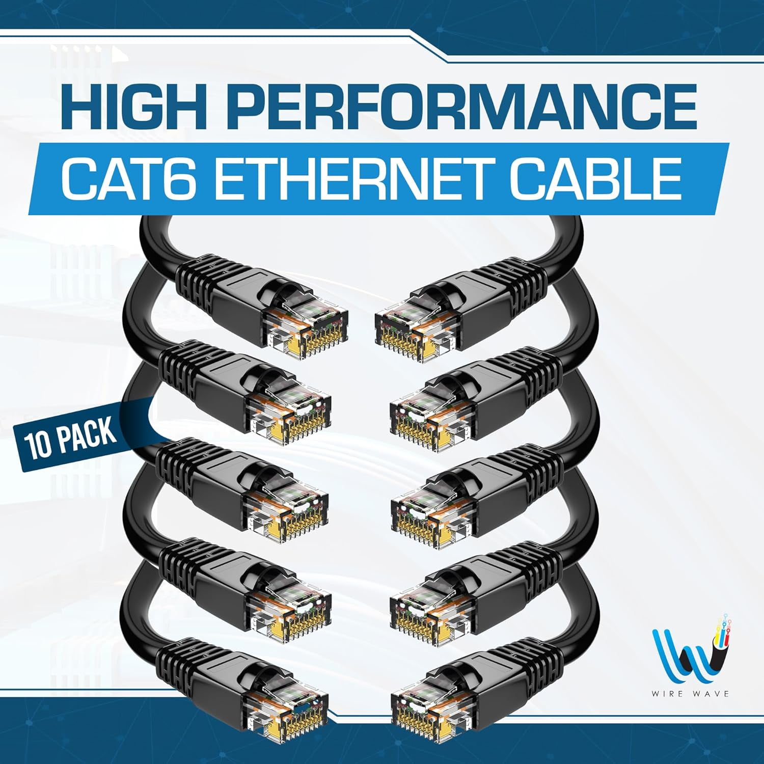 TRAHOO-Cat6 Ethernet Cable (10-Pack - 2 Feet - Black) - High Speed ...