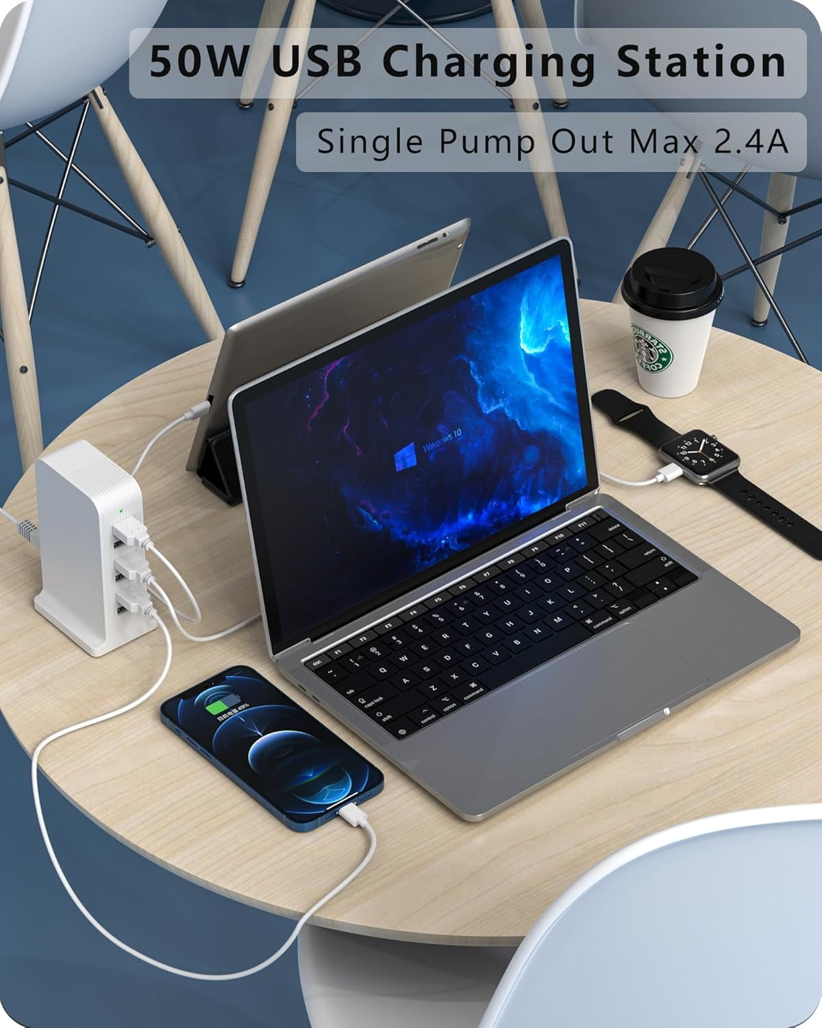 TRAHOO-Charging Station for Multiple Devices, 50W USB Charger Tower ...