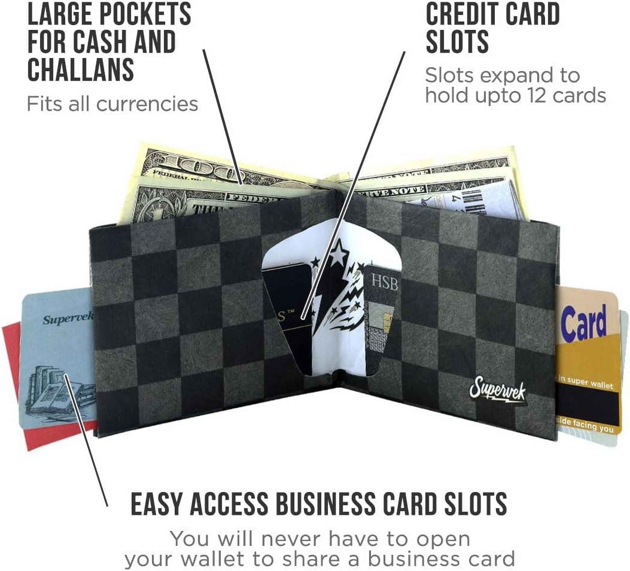 TRAHOO-Checkered Paper Slim Bifold Wallet for Men Women | Skate Minimalist Men's Mighty Credit ...