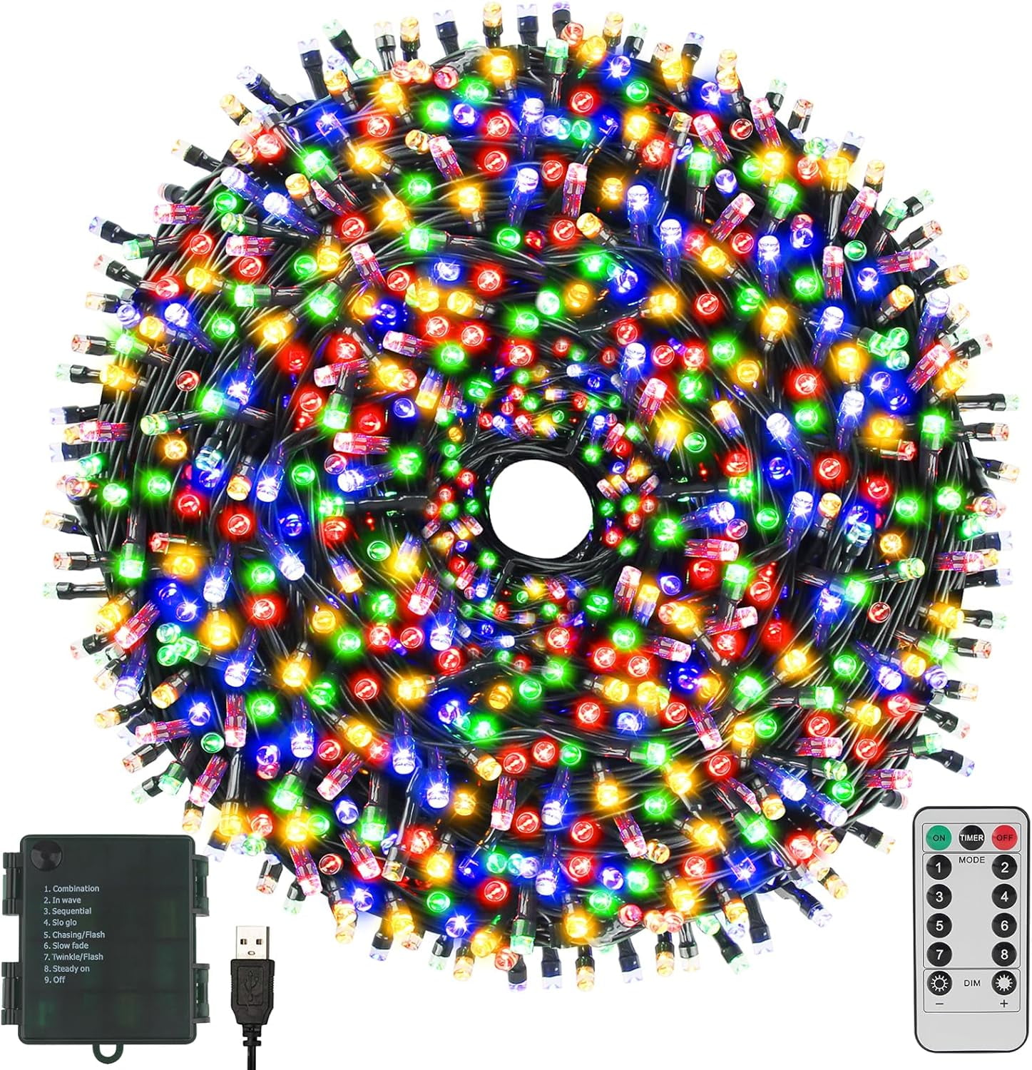 TRAHOO-Christmas Lights 66FT 200 LED Battery String Lights Timer Memory ...