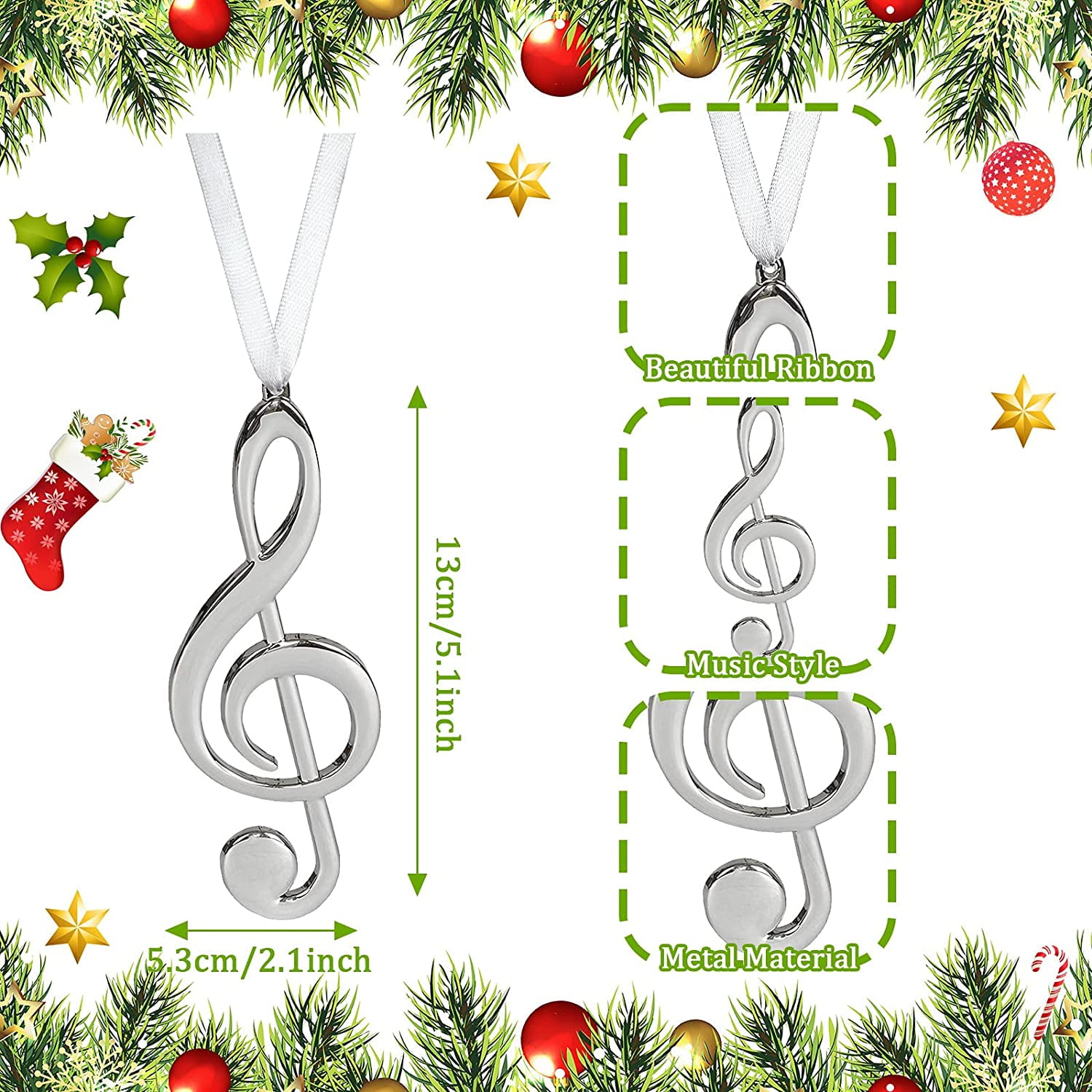TRAHOO-Christmas Music Note Ornaments Treble Clef Ornament for ...