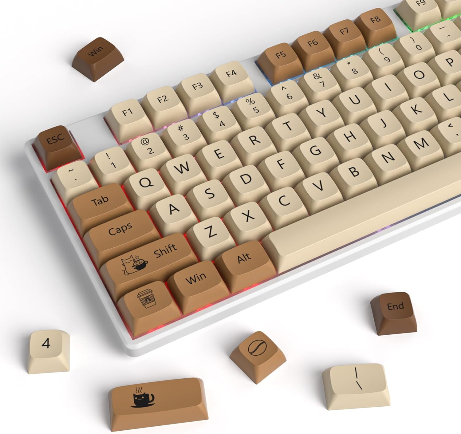 TRAHOO-Coffee Cat Keycaps PBT Dye-Sublimation XDA Profile Custom ...
