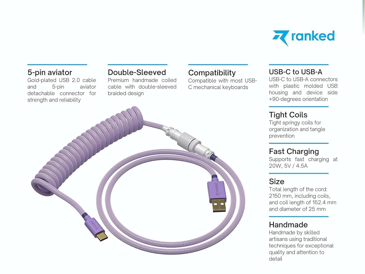TRAHOO-Coiled Keyboard Cable | Handcrafted Double-Sleeved Braided Cable ...