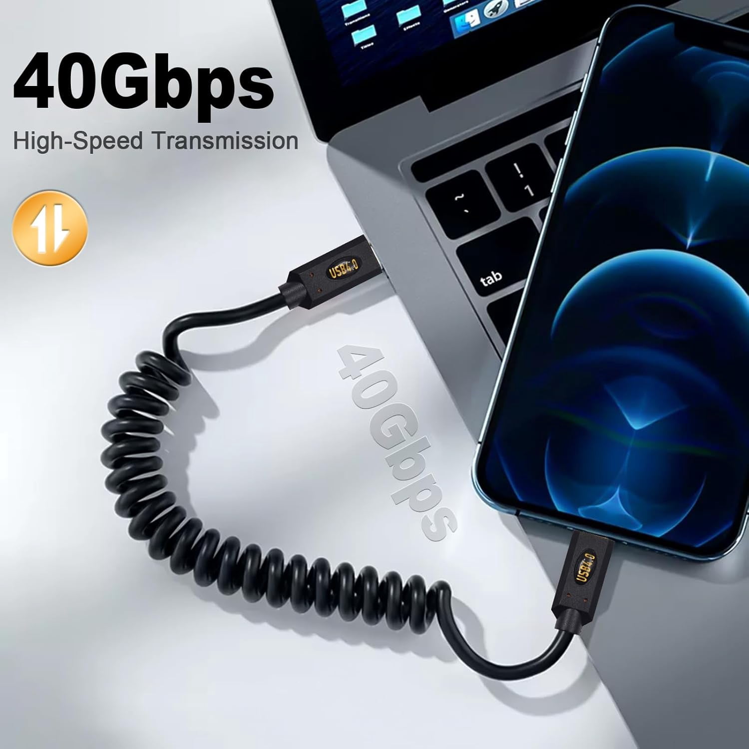 TRAHOO-Coiled USB C Cable 240W for Thunderbolt 4/3, 40Gbps USB C to USB ...