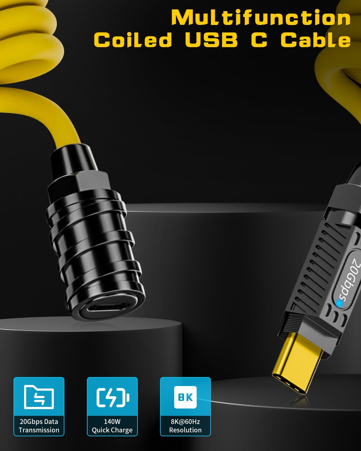 TRAHOO-Coiled USB C Extension Cable, Coiled USB C Male to Female ...