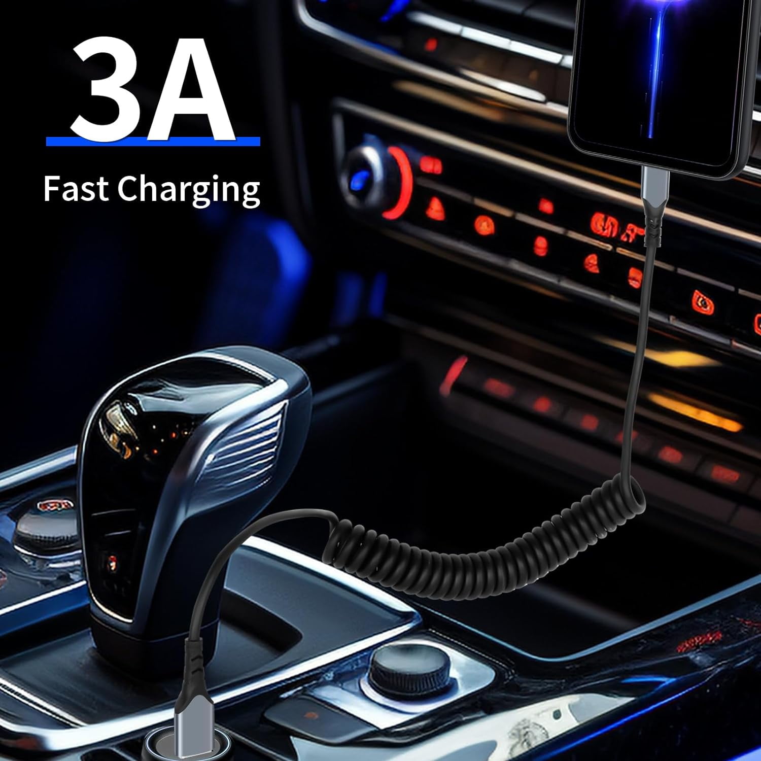 TRAHOO-Coiled USB Type C Cable for Car - Retractable USB to USB C Cable ...