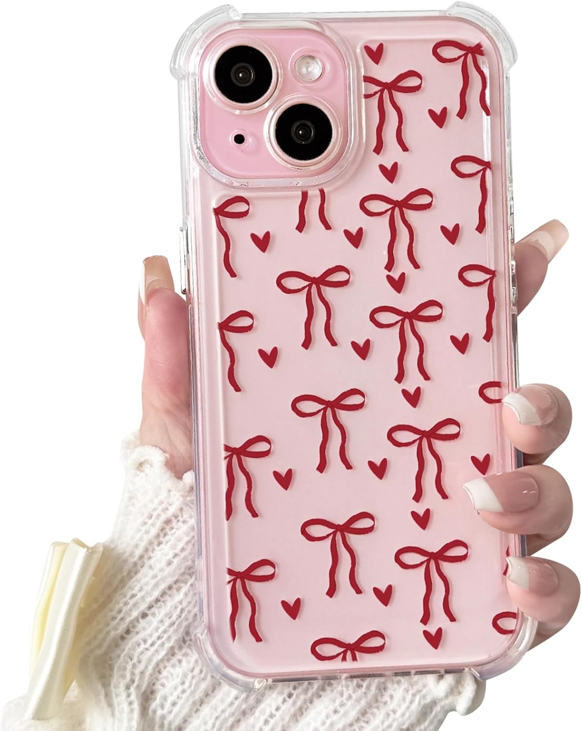 TRAHOO-Compatible for iPhone 15 Plus Case Clear Cute Bowknot Heart with ...