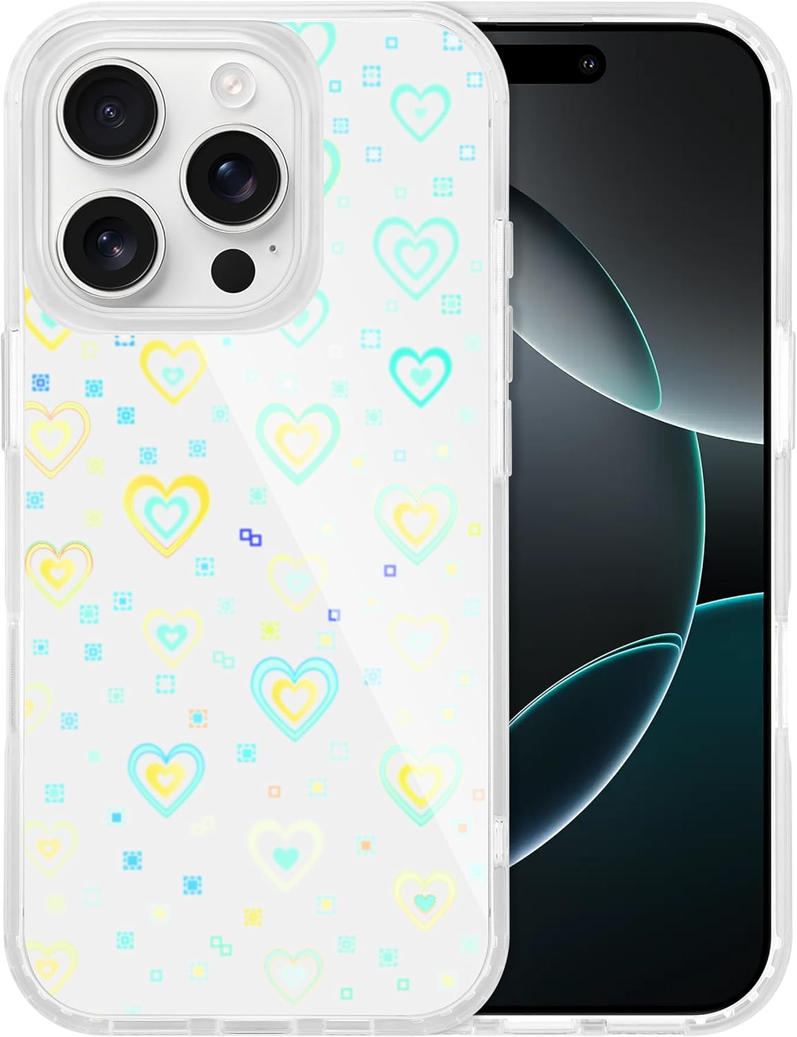 TRAHOO-Compatible with iPhone 16 Pro Case, Holographic Love Heart ...