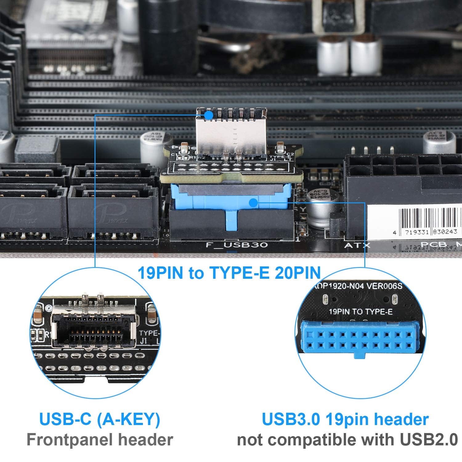 TRAHOO-Computer Mainboard USB 3.0 Front 19PIN to 3.1 Type-C Front Panel ...