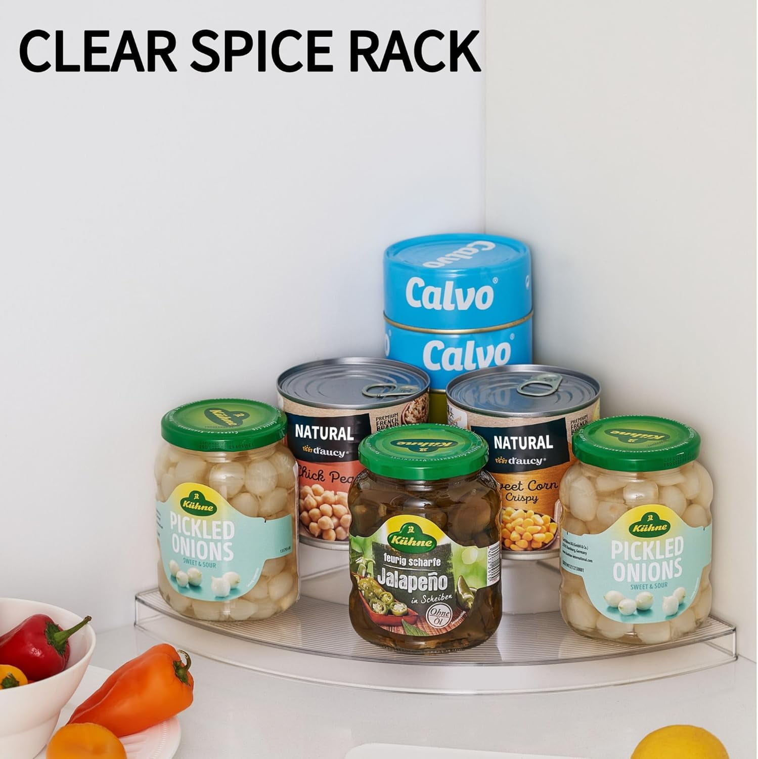 TRAHOO-Corner Spice Rack, 3 Tiered Shelf Spice Organizer for Cabinet ...