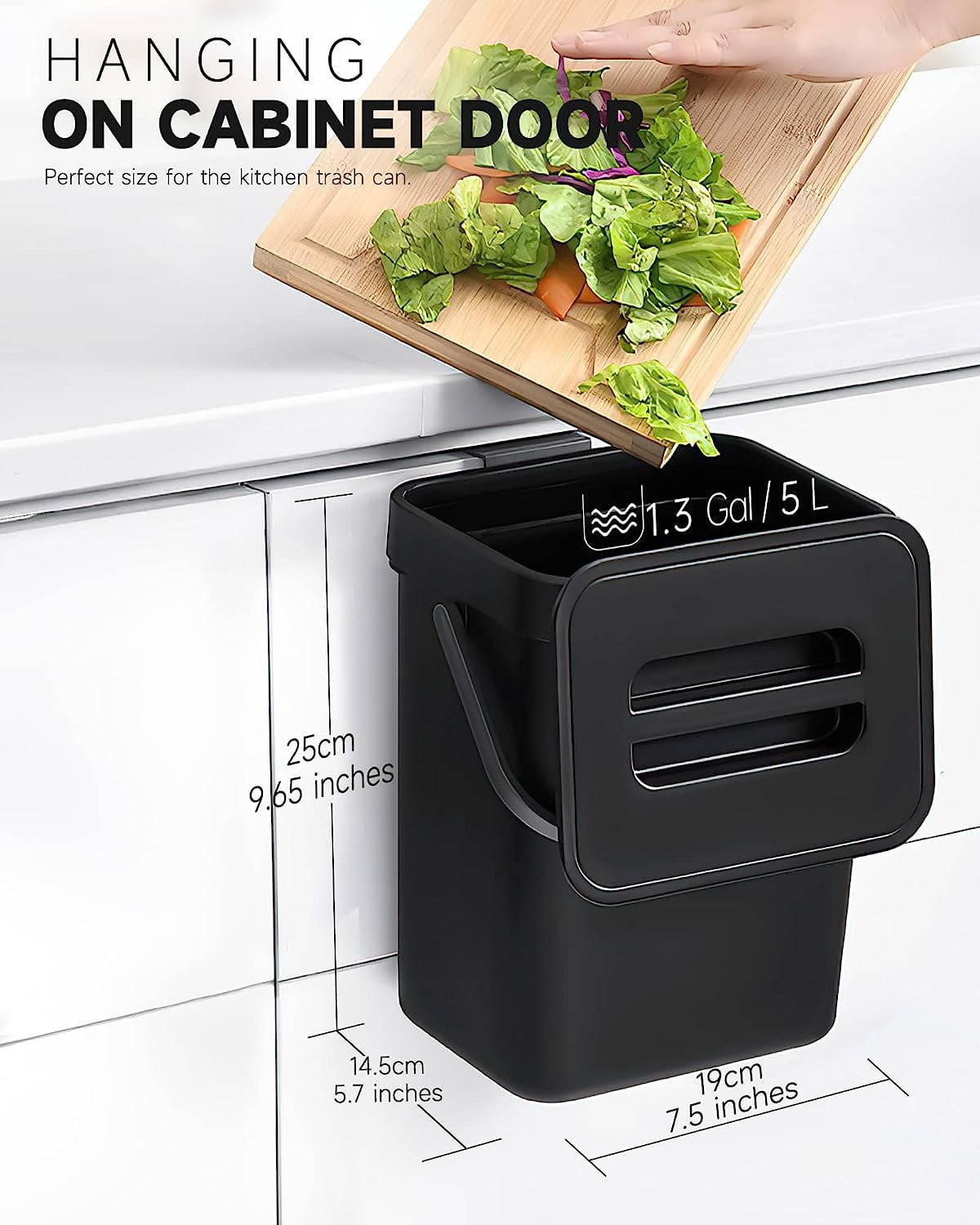 TRAHOO-Countertop Compost Bin - 1.3 Gallons Hanging Small Trash Can ...