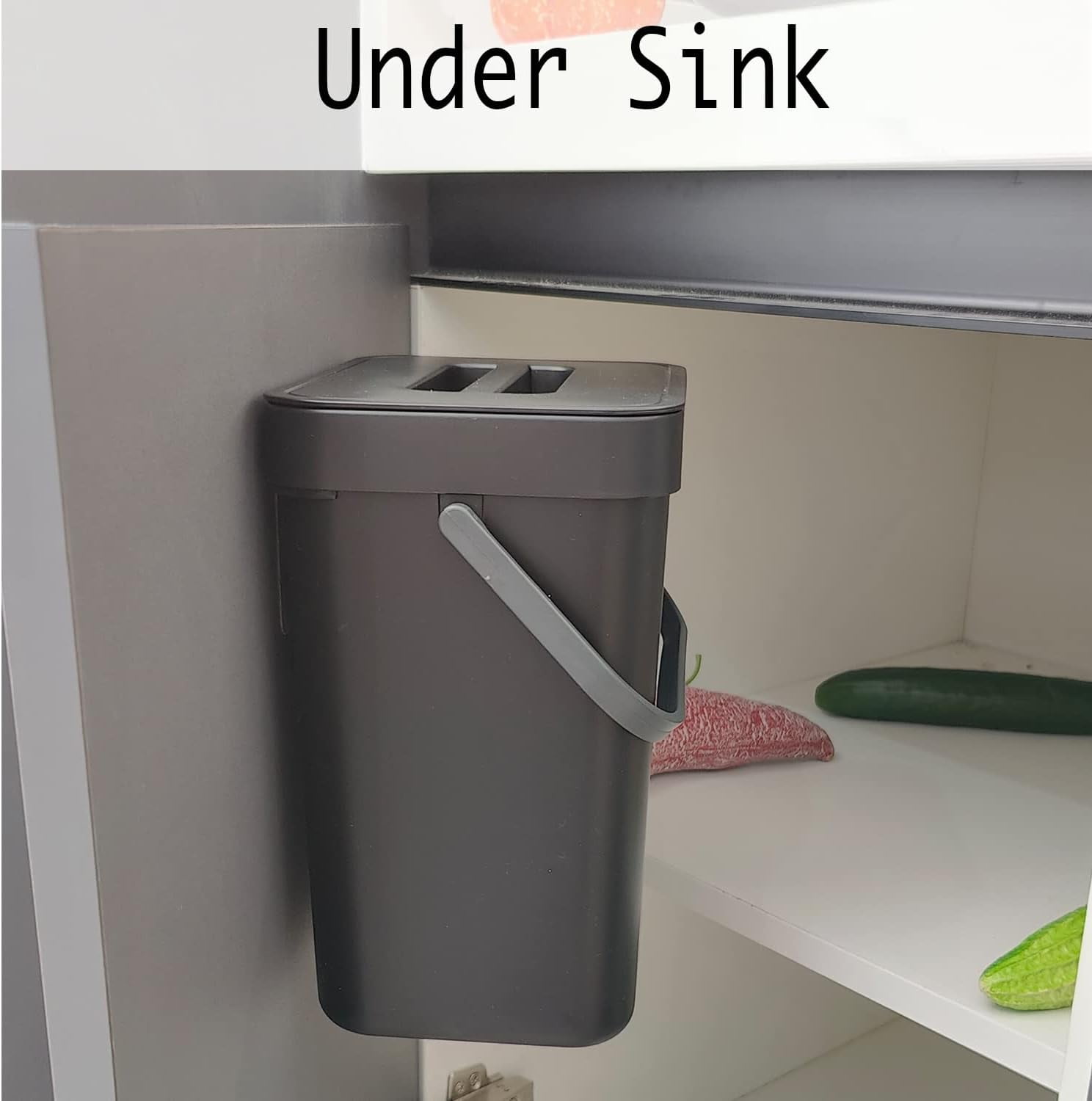 TRAHOO-Countertop Compost Bin with Lid, Hanging Small Trash Can with ...