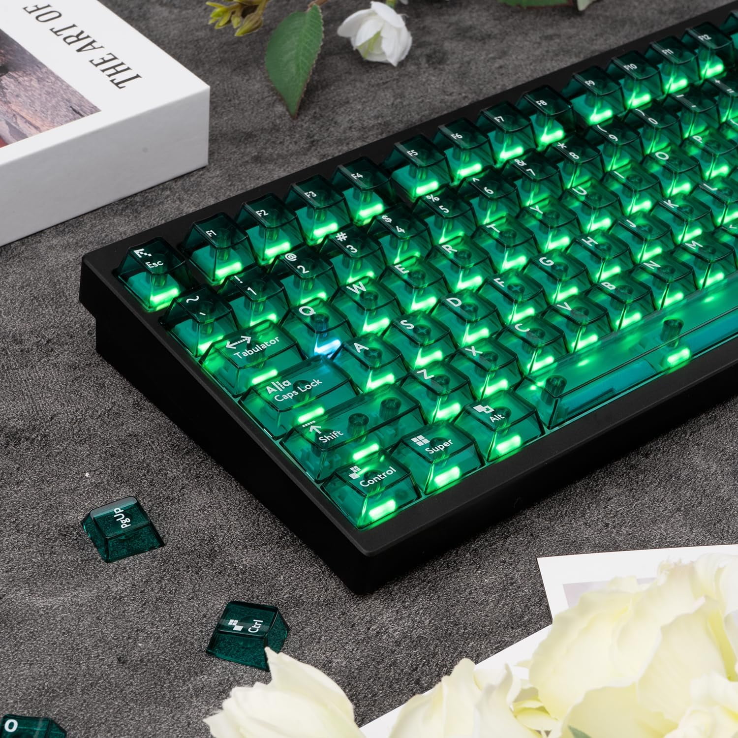 TRAHOO-Crystal Green Clear Keycaps, 114 Keys Cool Transparent Keycaps ...