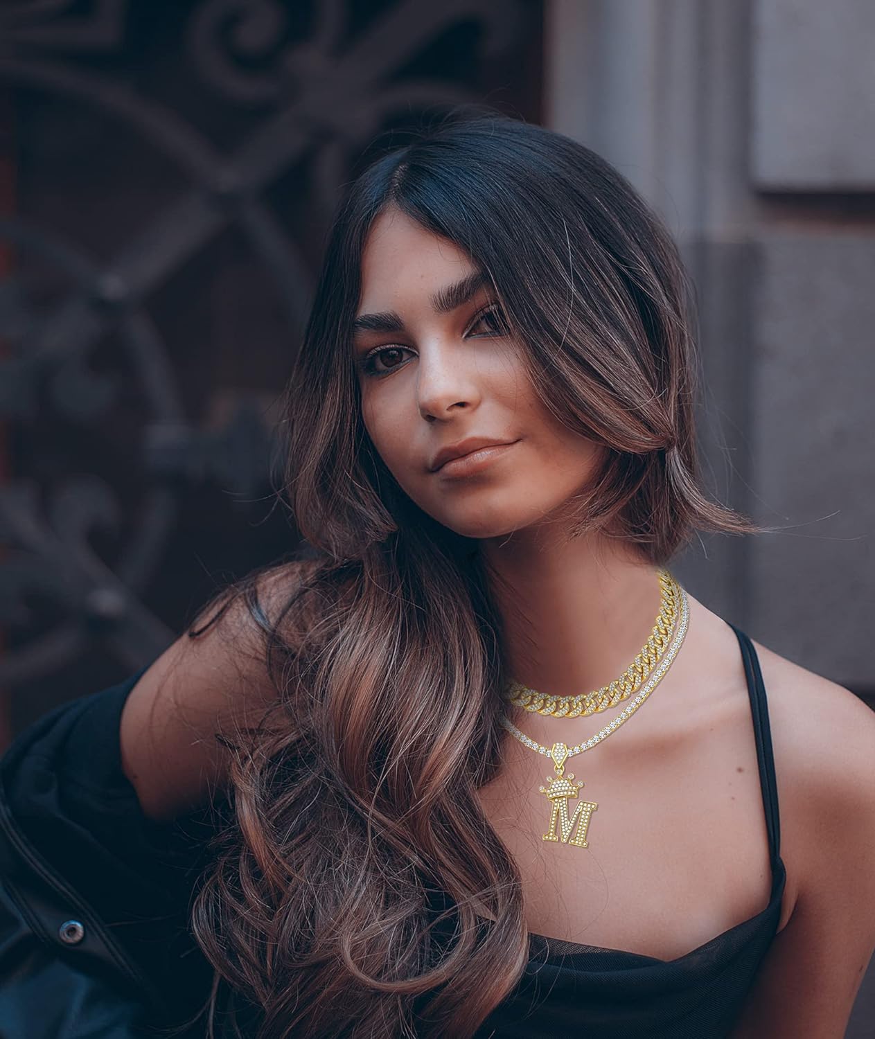 TRAHOO-Cuban Link Chain for Women Crown Gold Initial Pendant Necklace ...