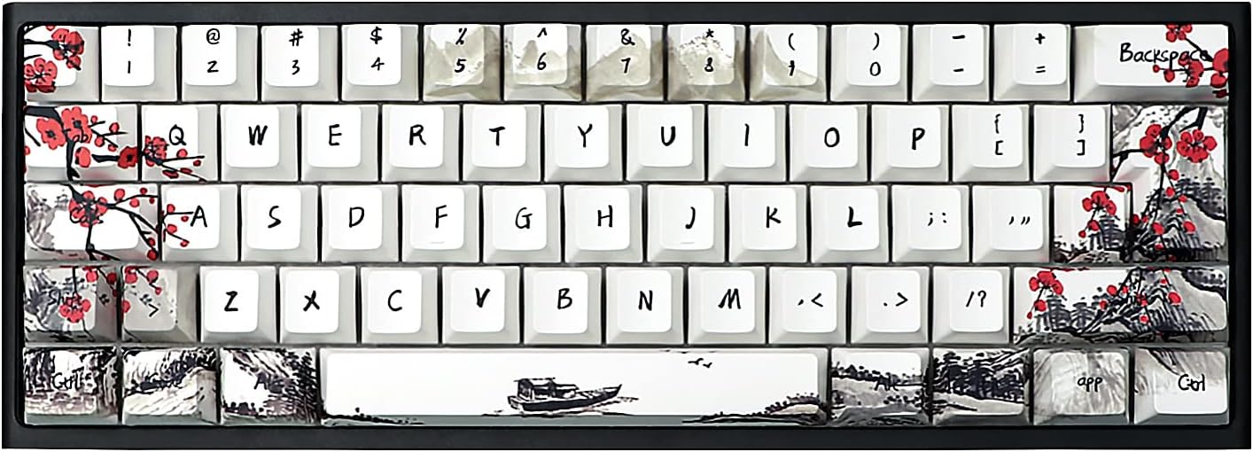 TRAHOO-Custom Keycaps-Keycaps 60 Percent,Plum Blossom Keycaps PBT Dye ...