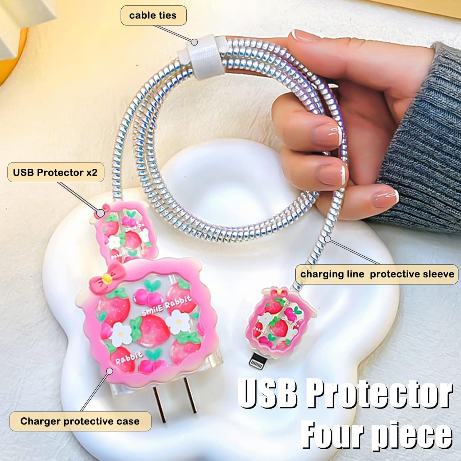 TRAHOO-Cute Cable Protector for iPhone Charger Cover Kawaii Pink ...