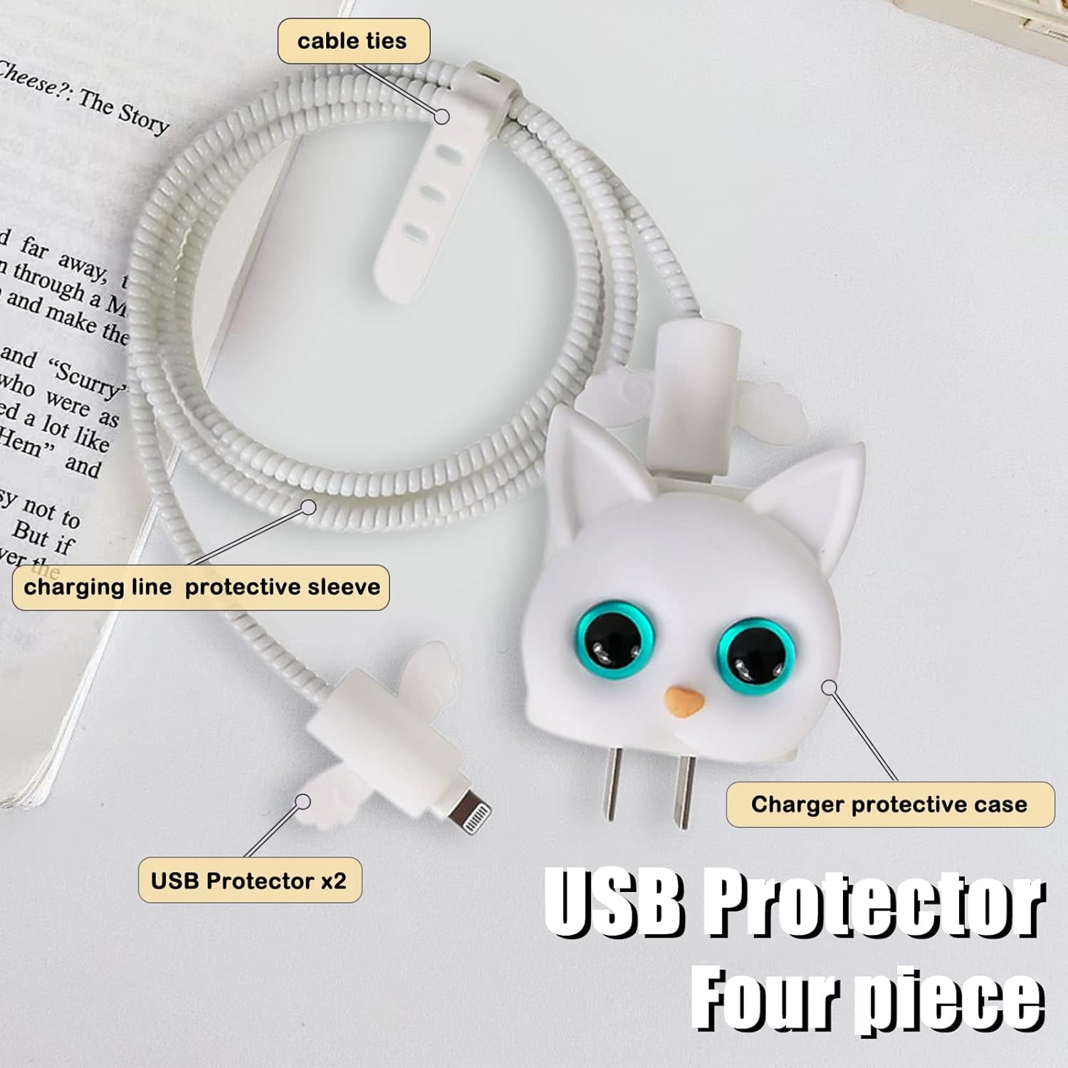TRAHOO-Cute DIY Cable Protector for iPhone Charger, 3D Kawaii Cartoon ...