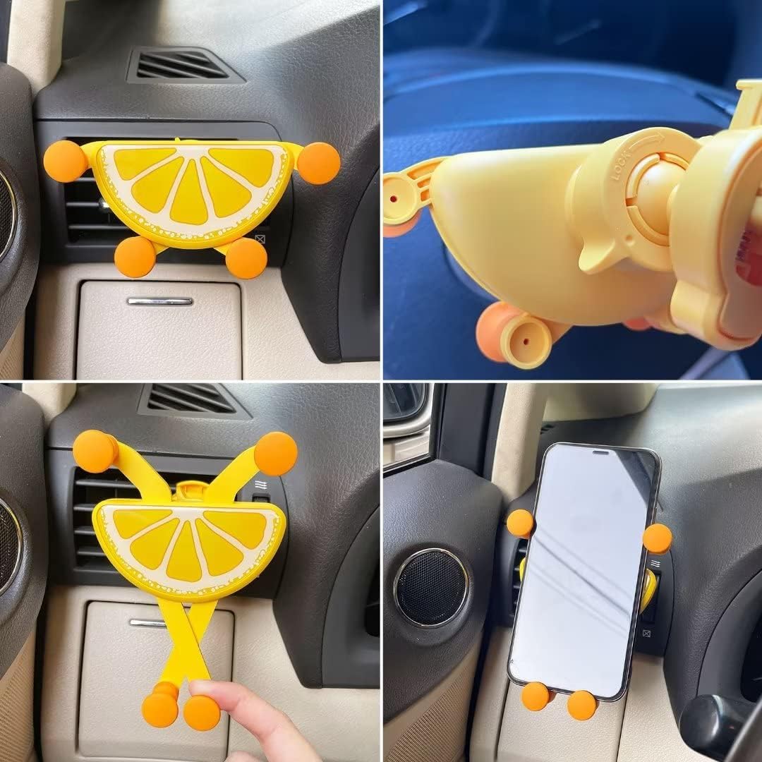 TRAHOO-Cute Lemon Fruit Car Vent Phone Holder Mount Auto Lock Gravity ...